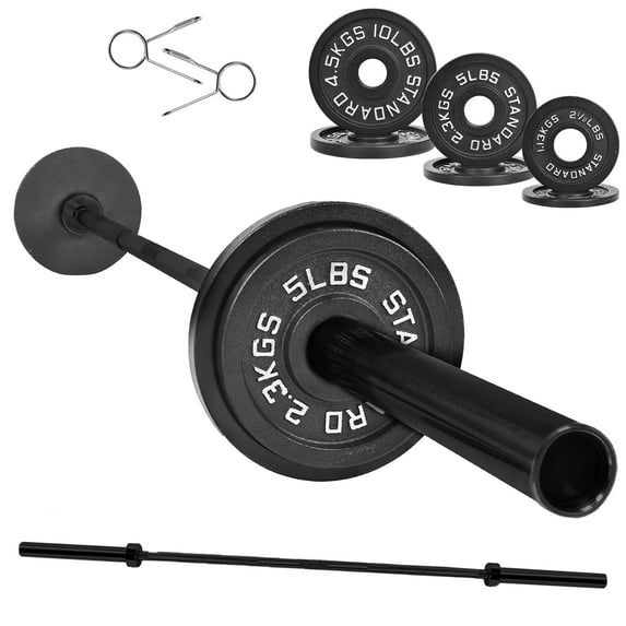 BalanceFrom 5ft Olympic Barbell Set (30lb Bar) with Cast Iron Plates ...