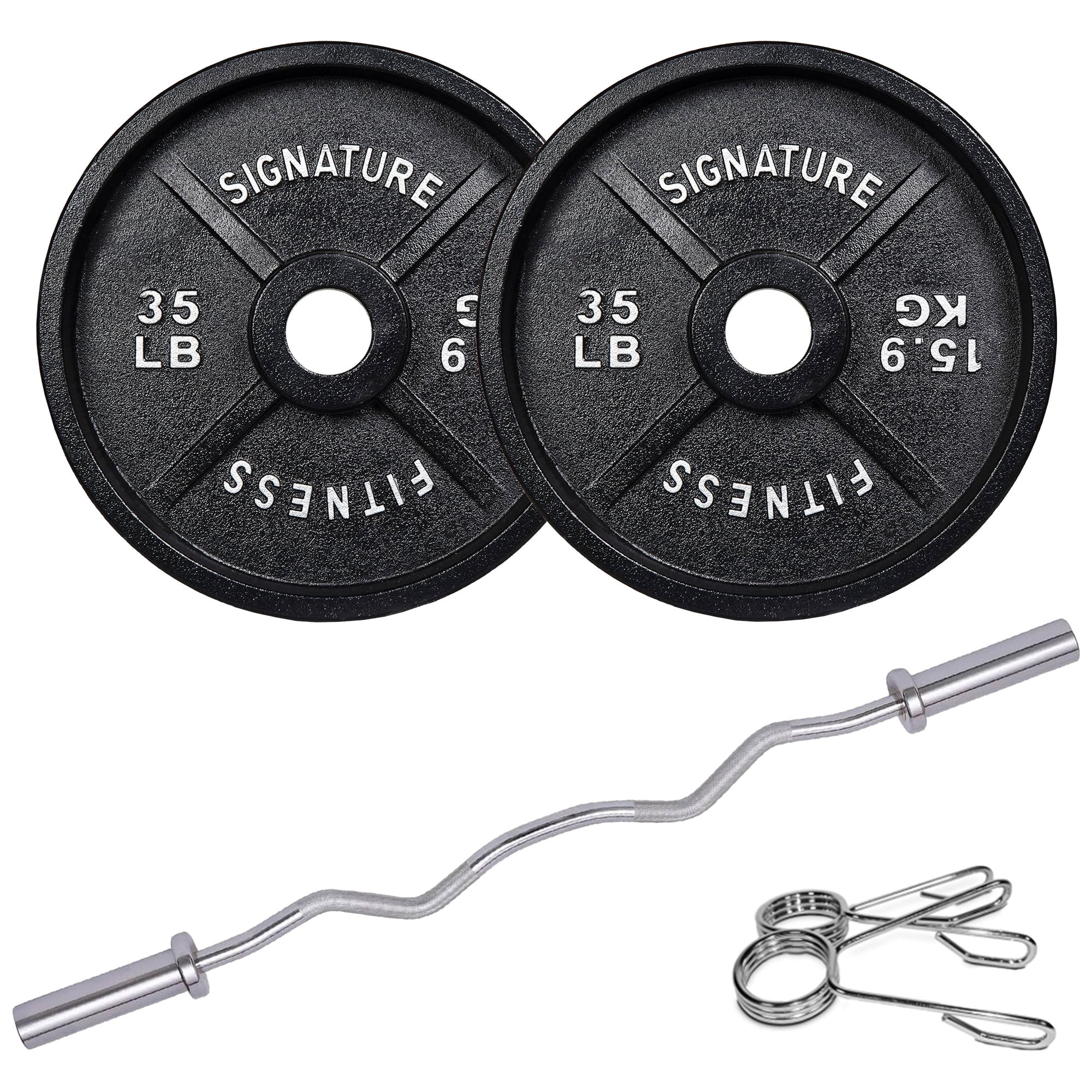 BalanceFrom 70LB Olympic Curl Barbell Set，Includes 4FT Curl Bar & 2 ...
