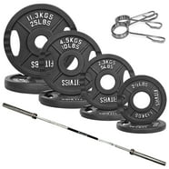 BalanceFrom 5ft Olympic Barbell Set (30lb Bar) with Cast Iron Plates ...