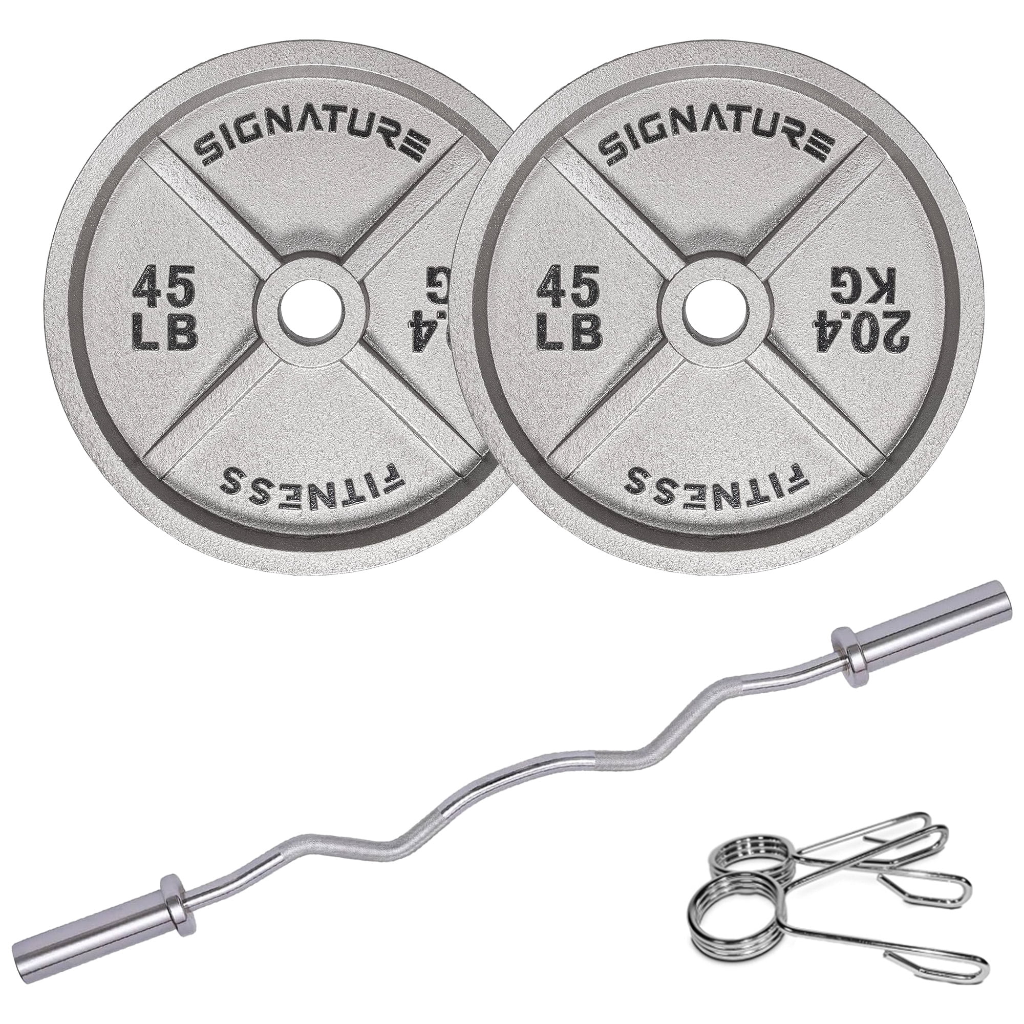 BalanceFrom 90LB Olympic Curl Barbell Set，Includes 4FT Curl Bar & 2 ...