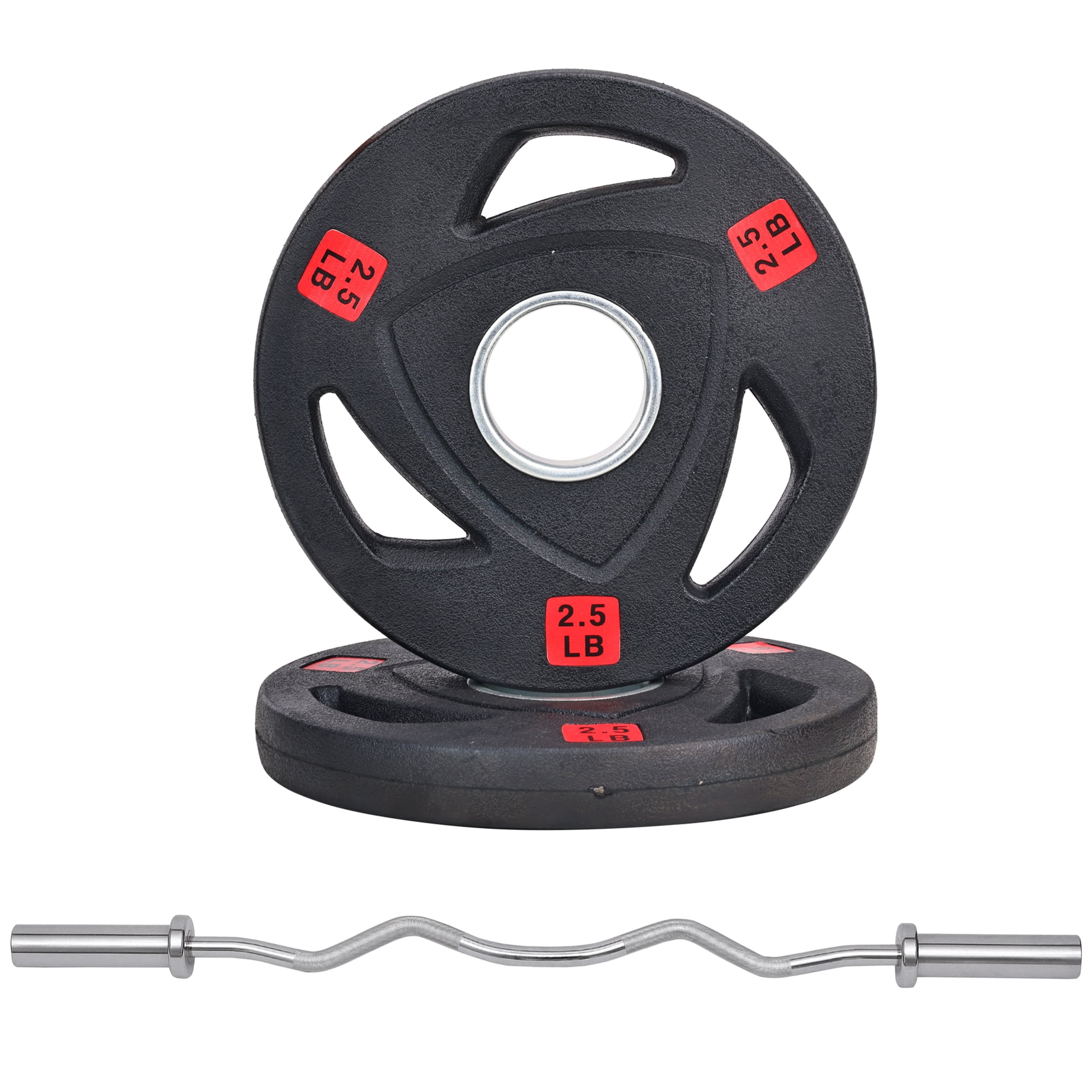 BalanceFrom Curl Barbell Set with Rubber Coated Weight Plates – 4FT EZ ...