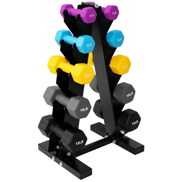 BalanceFrom Dumbbell Set with Stand (3lbs, 5lbs, 8lbs, 10lbs, 12lbs set ...