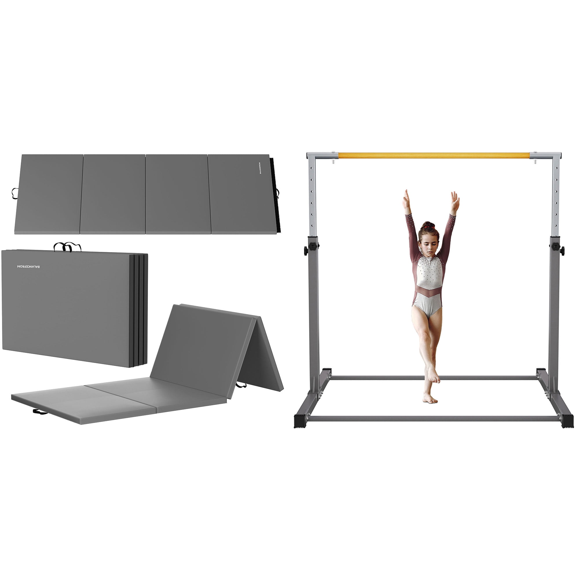 BalanceFrom Fitness 120 x 48 Inch Exercise Mat & Gymnastic Bar Set ...