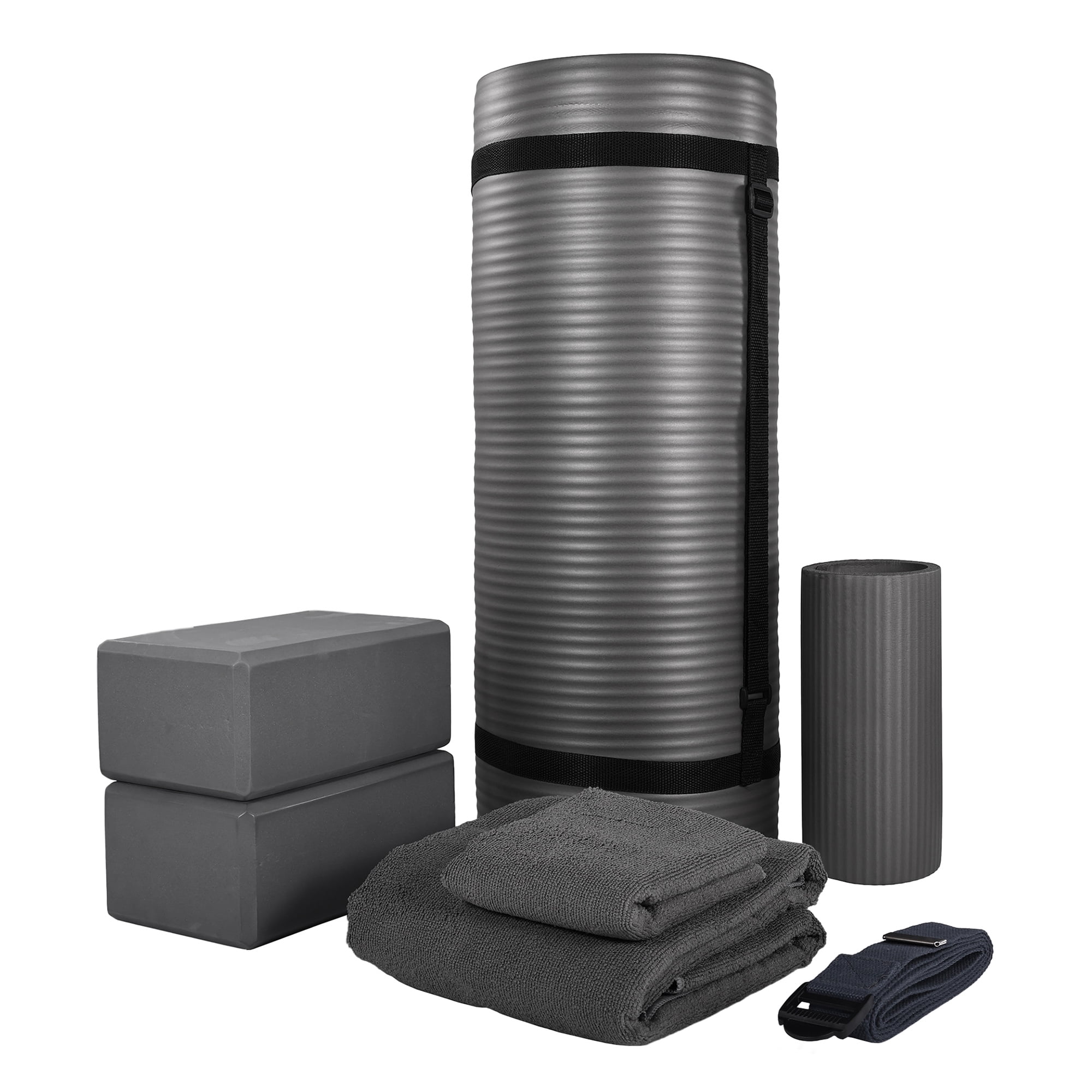 BalanceFrom Complete 7-Piece Yoga Set with 71” x 24” x 1” Extra Thick ...