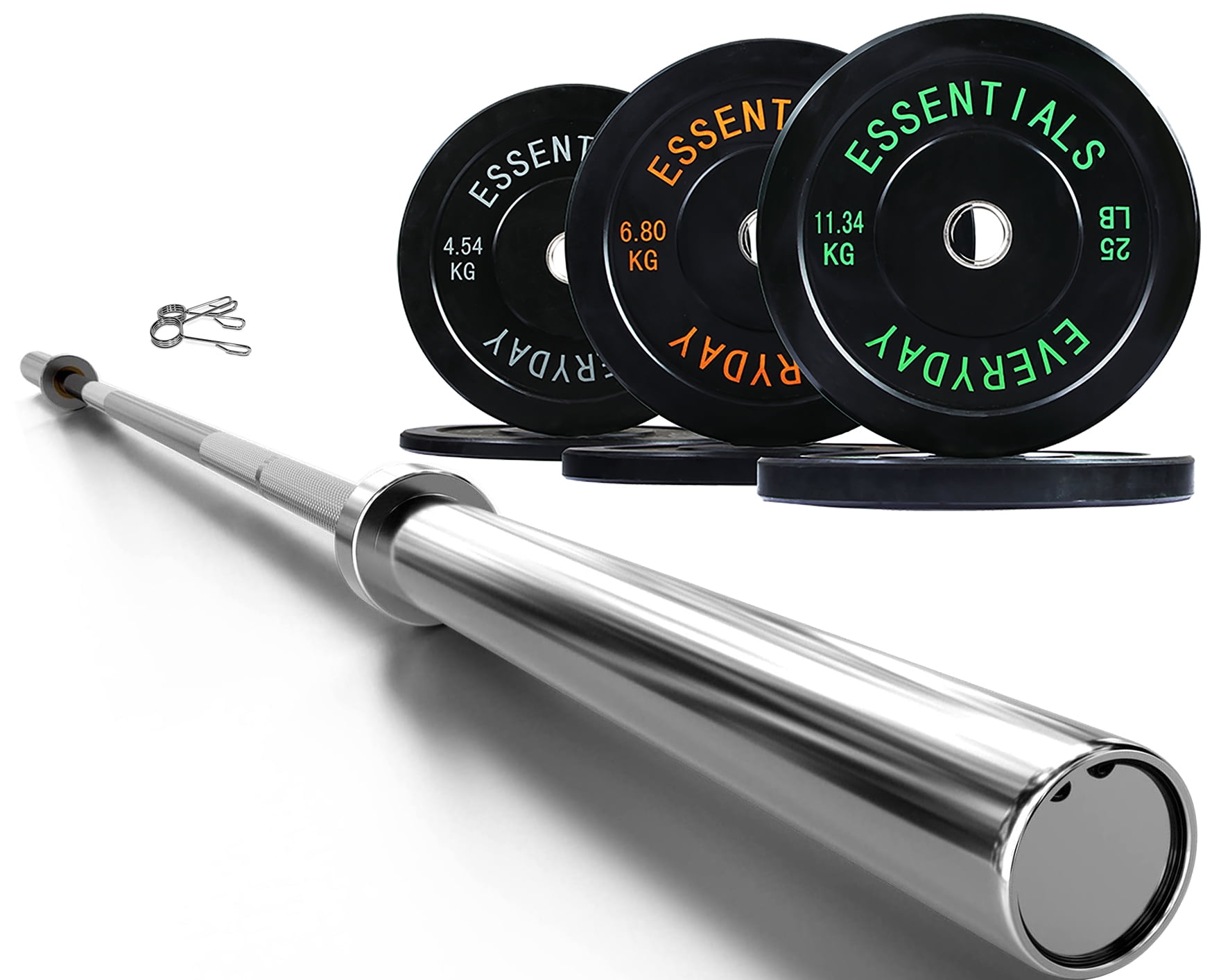 BalanceFrom Bumper Plate with Steel Hub, 100 lb Set w/ Bar Black ...