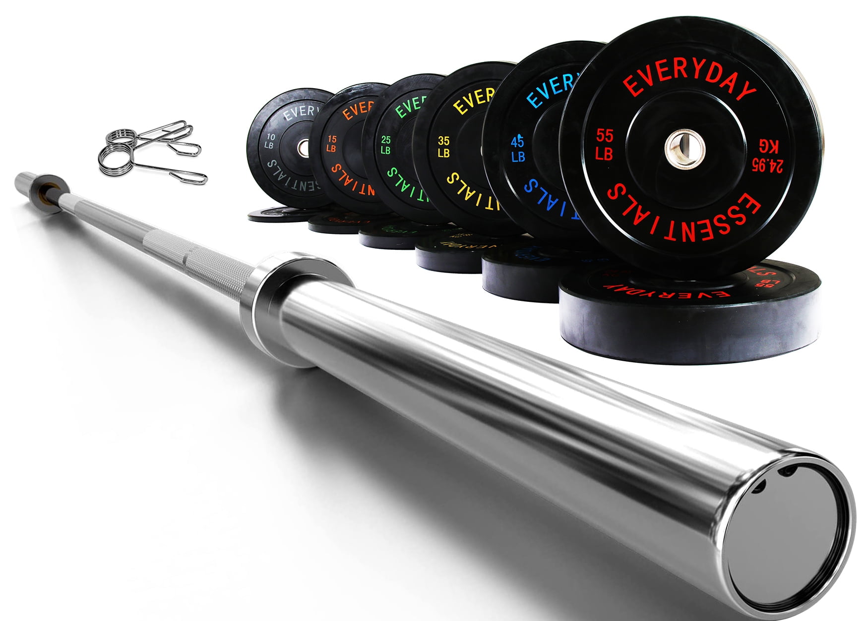 BalanceFrom Bumper Plate with Steel Hub, 370 lb Set w/ bar Black ...