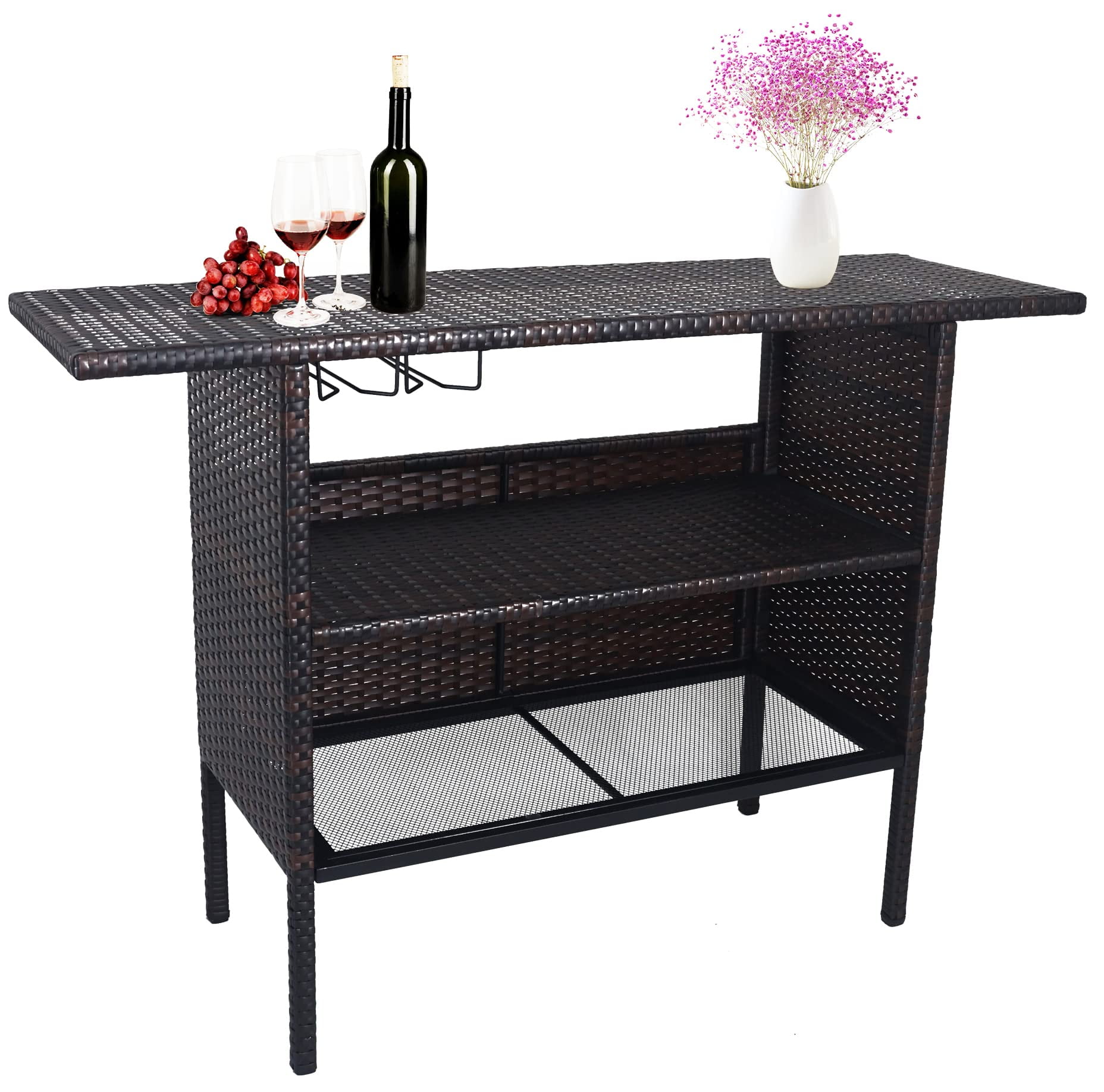 BalanceFrom Outdoor Patio Wicker Bar Counter Table Backyard Furniture ...