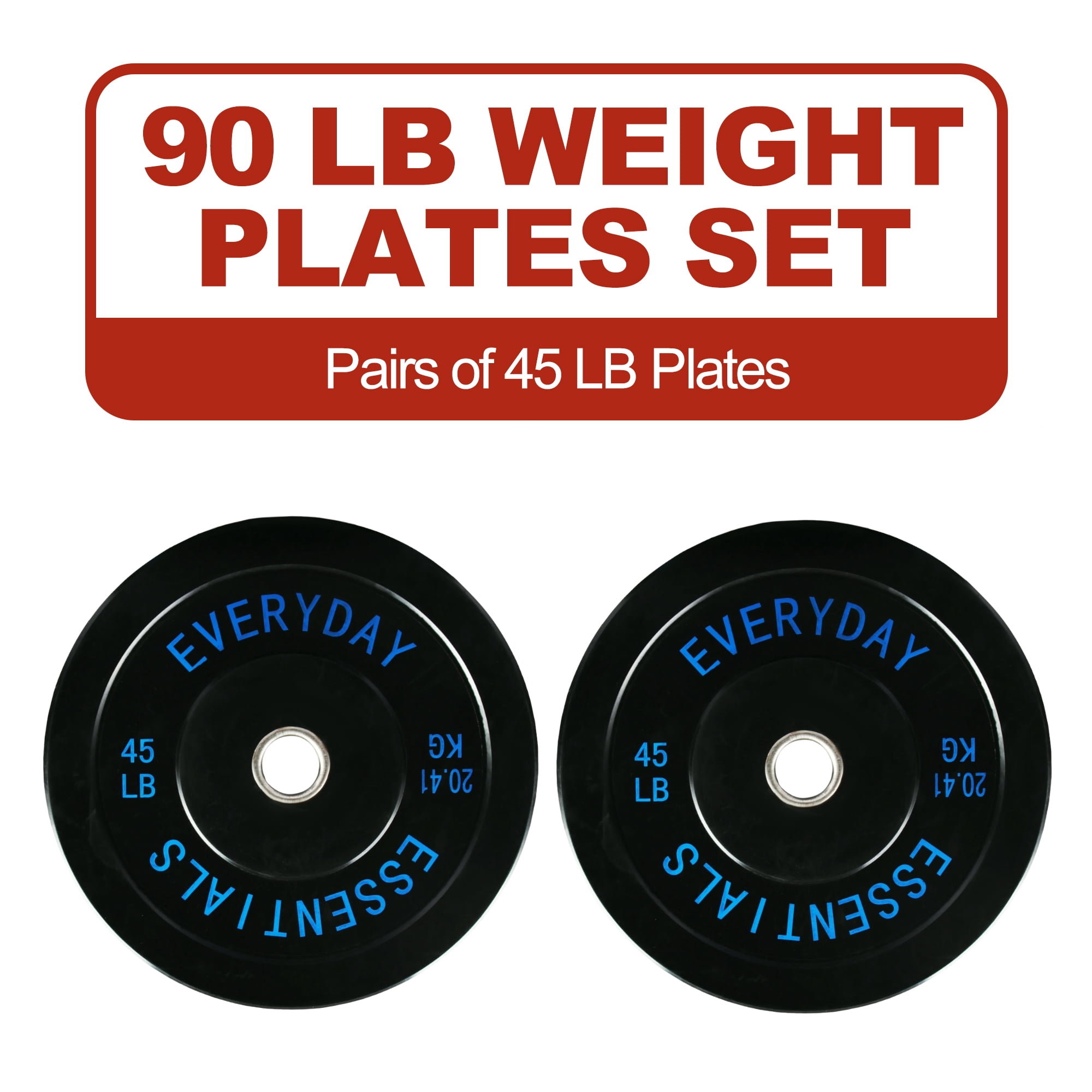 BalanceFrom Pair of 45LB Black Bumper Plates, 100% Virgin Rubber, Low ...