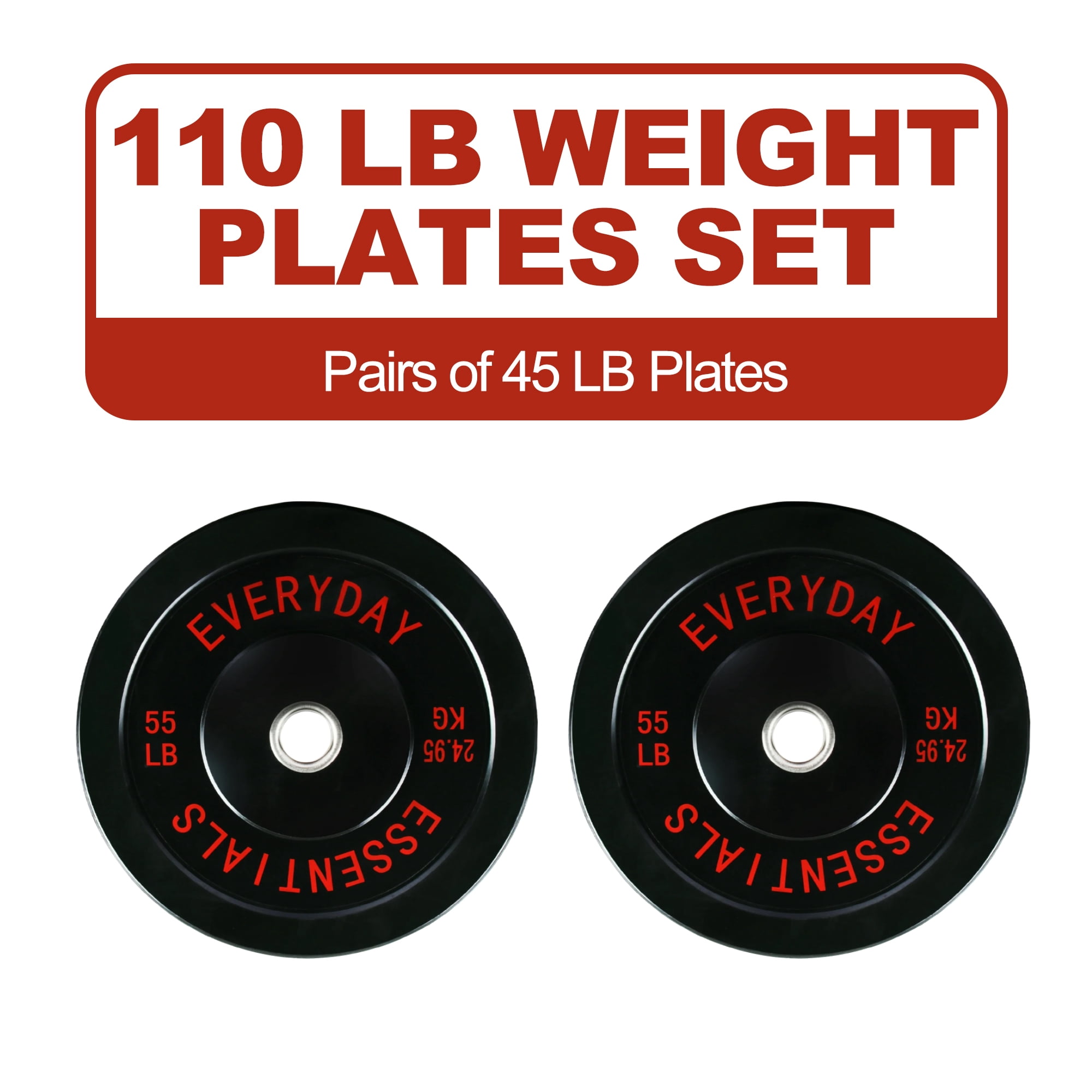 BalanceFrom Pair of 55LB Black Bumper Plates, 100% Virgin Rubber, Low ...