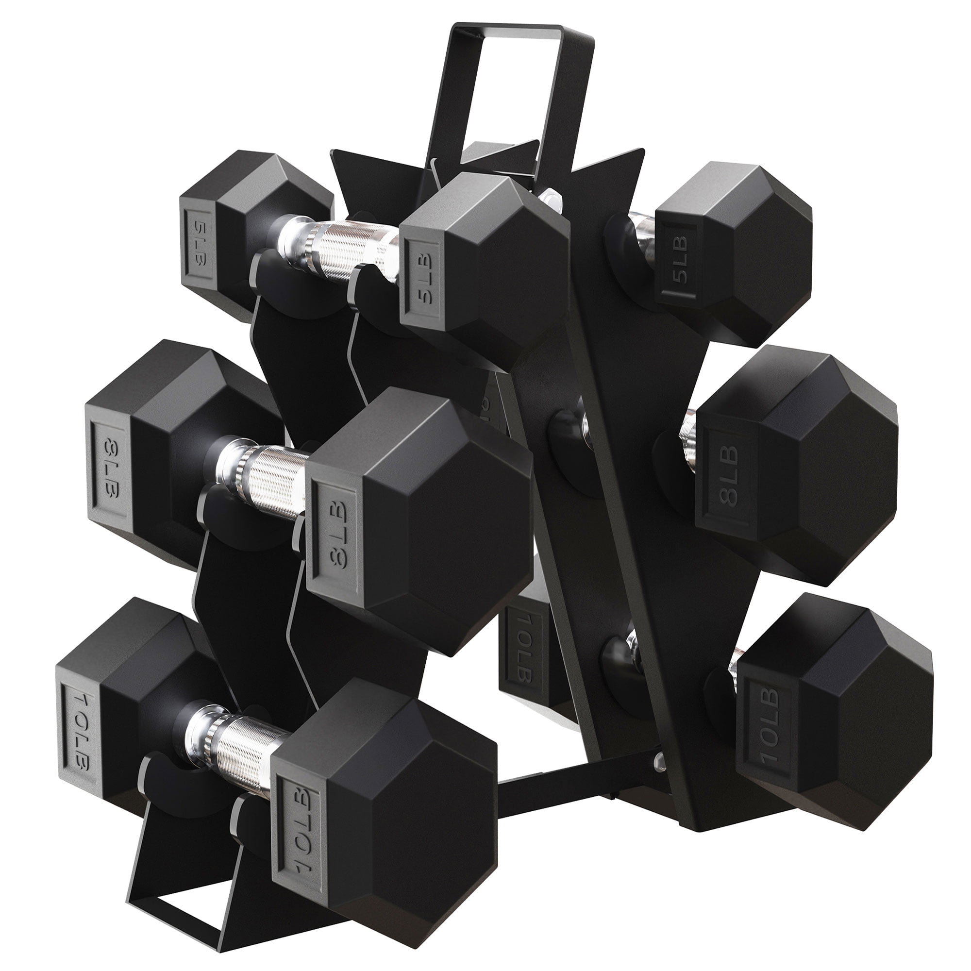 BalanceFrom 46 lb Rubber Coated Iron Dumbbell Hex Weights Set with A ...