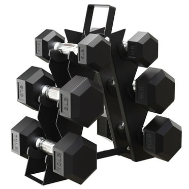 BalanceFrom 100LB Rubber Coated Hex Dumbbell Weight Set with A-Frame ...