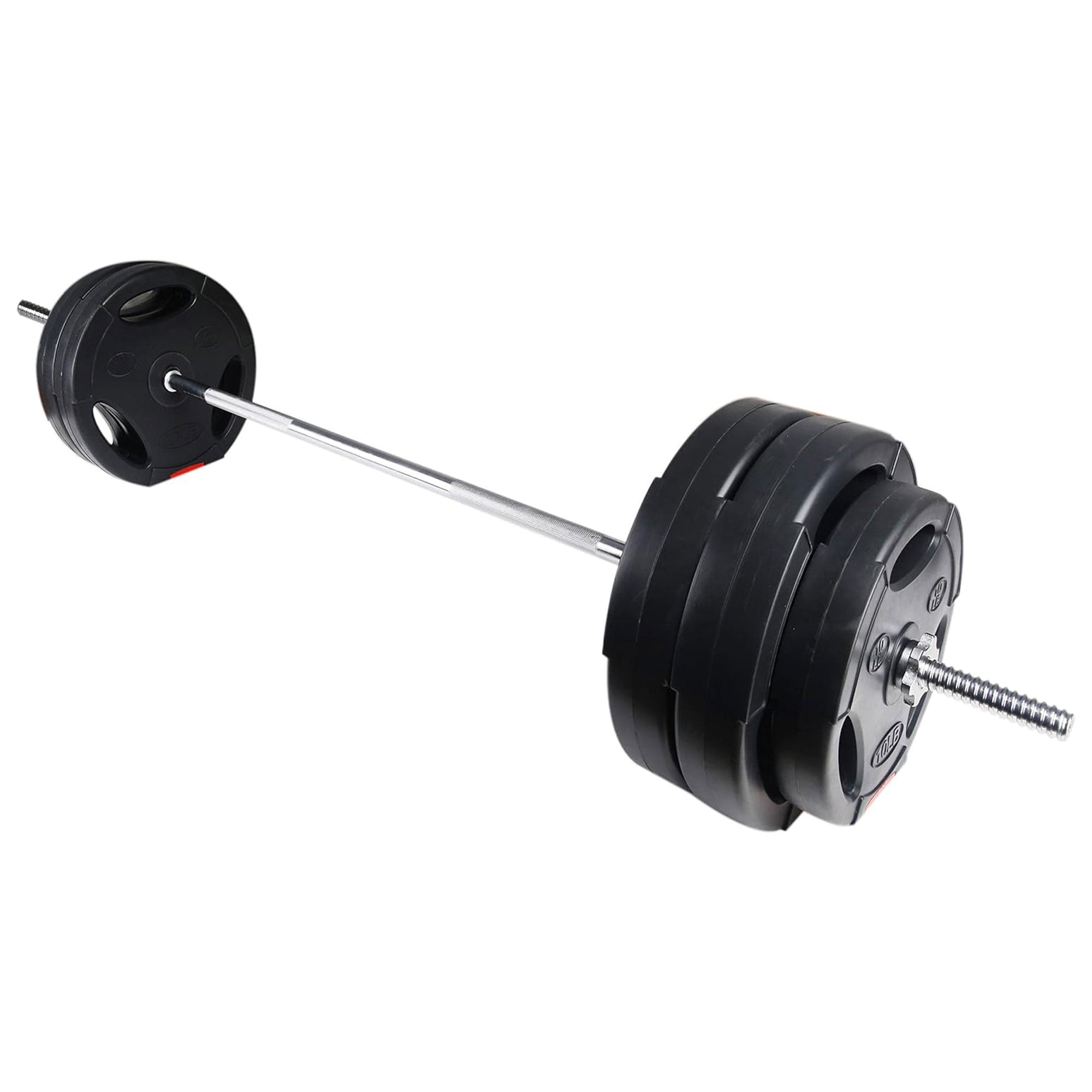 BalanceFrom Standard Coded Olympic Barbell 100lb Weight Plate Set ...