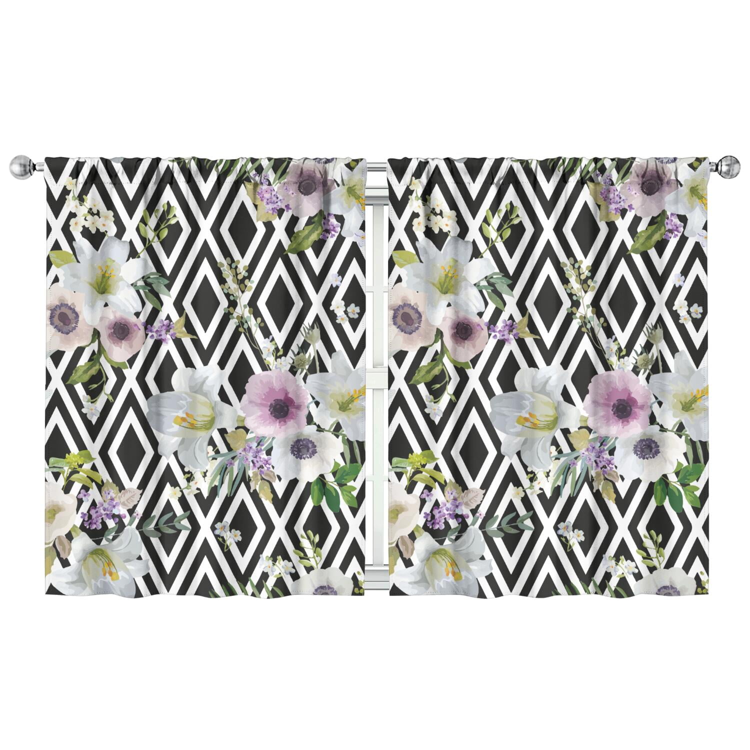 Balanced Floral Window Curtains 42x54 Inch, Rod Pocket 2 Panels ...