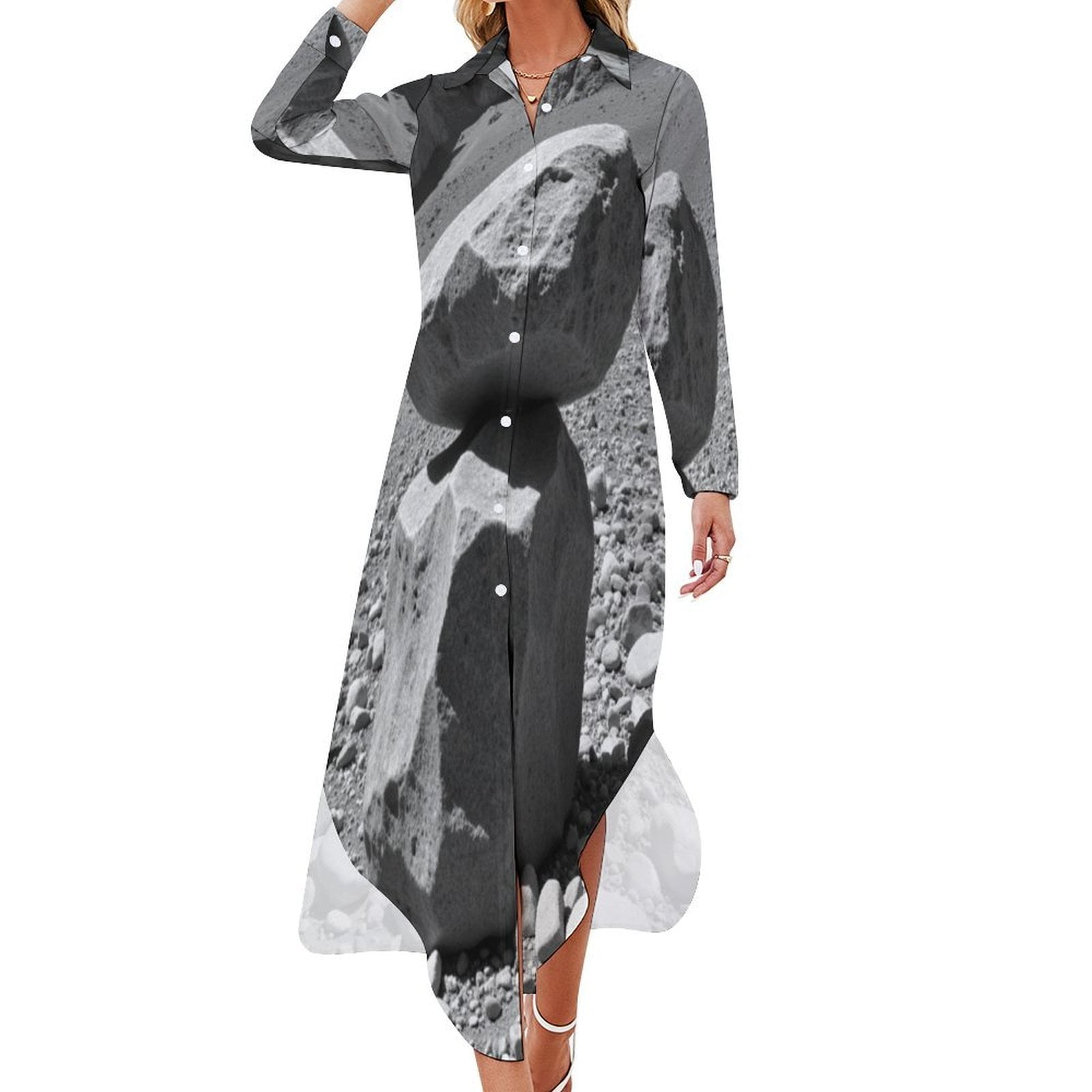 Balanced Rocks in Landscape Shirt Dress Long Sleeve Street Fashion V ...