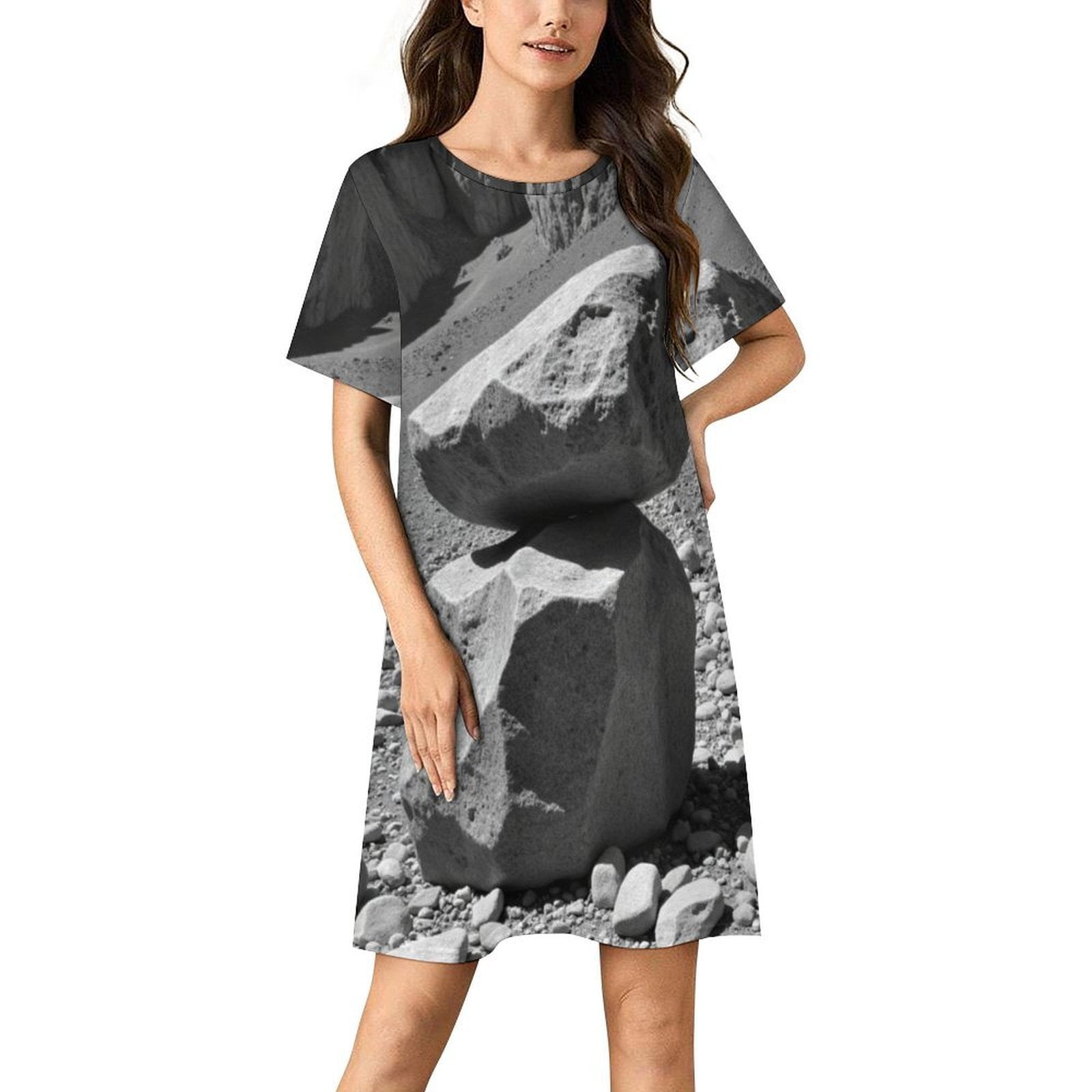 Balanced Rocks in Landscape Women Nightgown Sleepwear Short Sleeves For ...