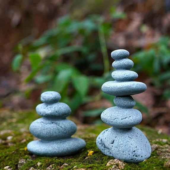 Balanced Stones Cairn Statue Garden Decor, Stacked Zen Rock Stone, Fish ...