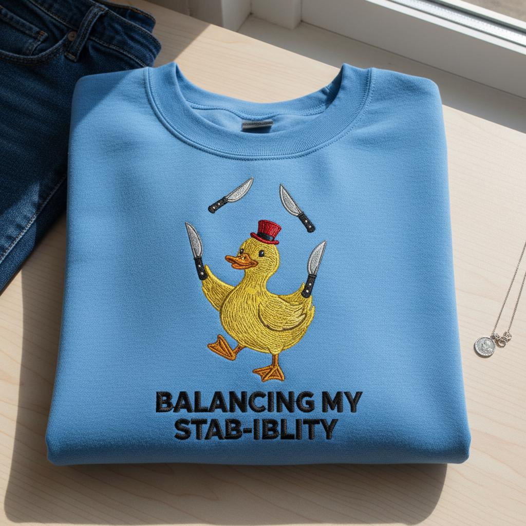 Balancing My Stab-ility Embroidered Sweatshirt, Funny Juggling Duck ...