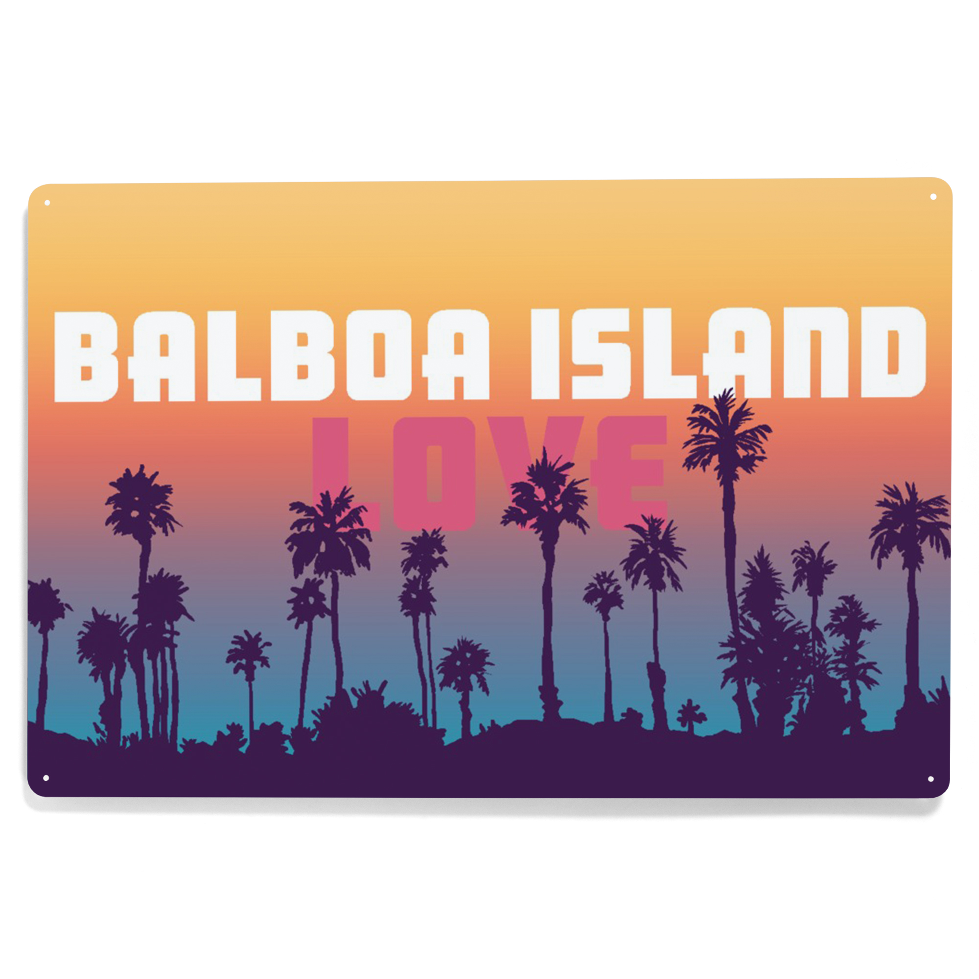 Balboa Island, California Love, Palm Trees (12x18 Aluminum Art, Indoor ...