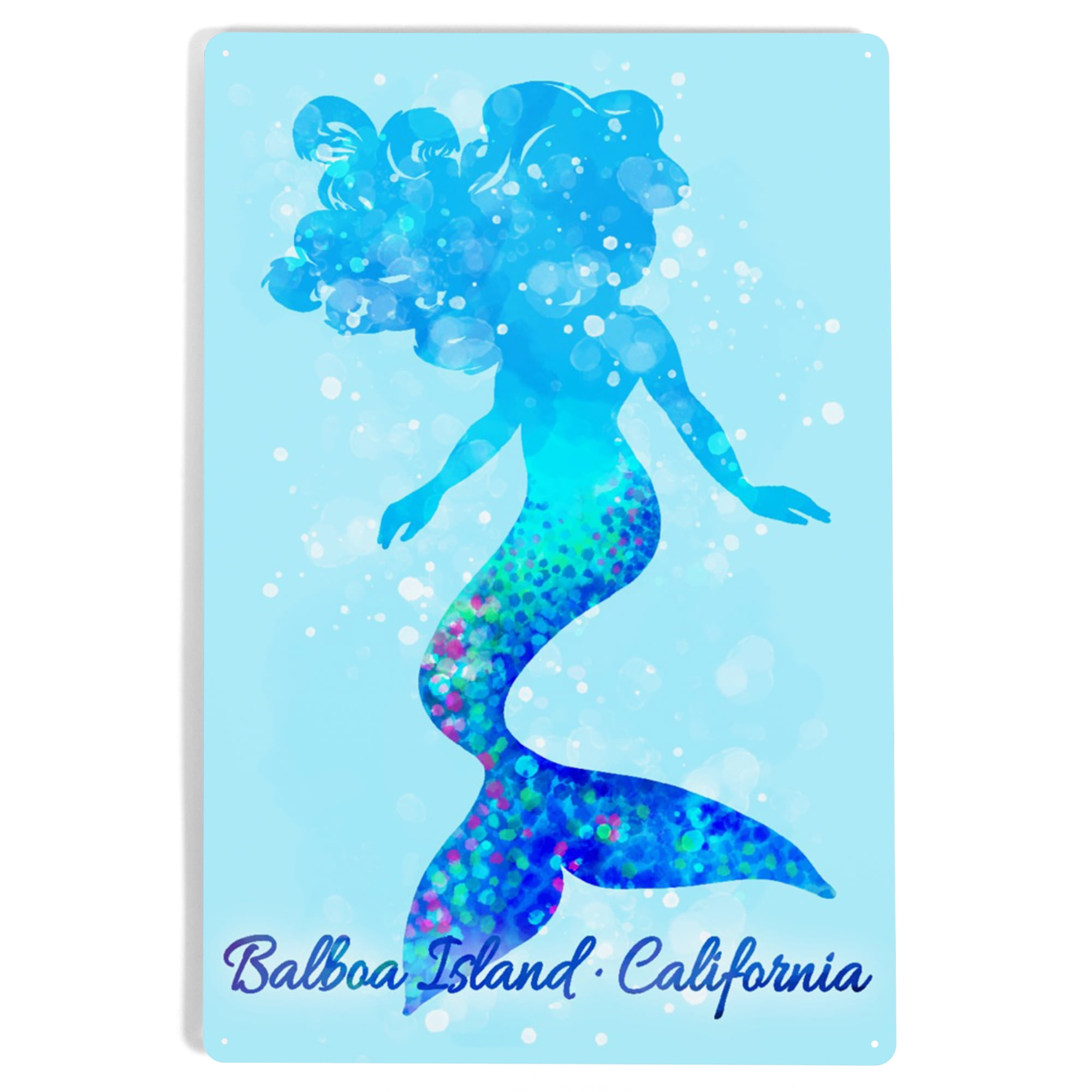 Balboa Island, California, Silhouette Mermaid, Light Blue Background ...