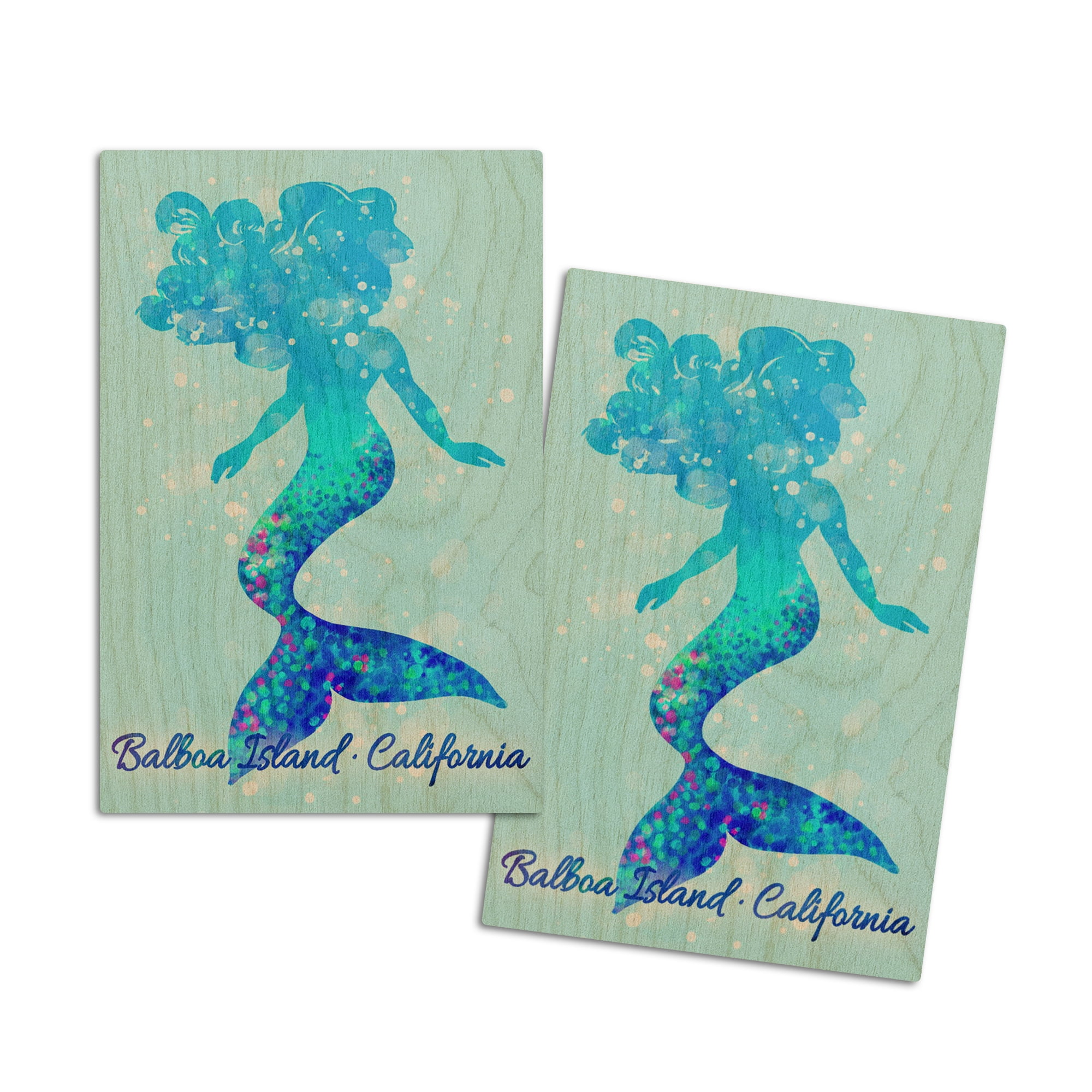 Balboa Island, California, Silhouette Mermaid, Light Blue Background ...