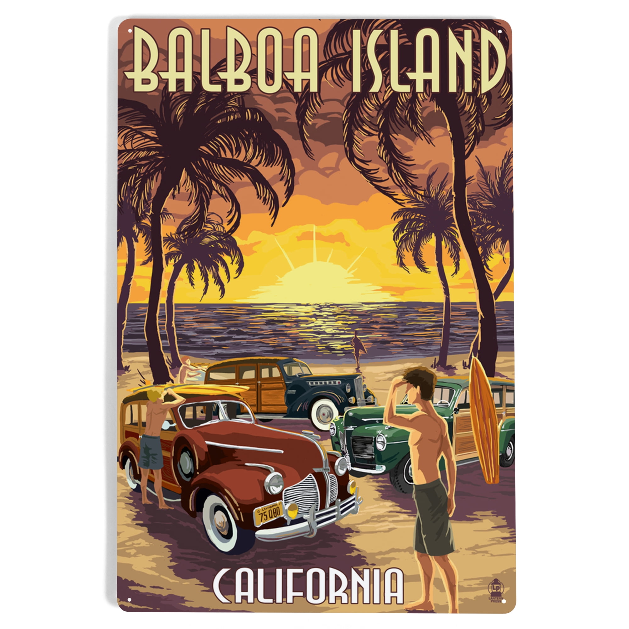 Balboa Island, California, Woodies on the Beach (12x18 Aluminum Art ...