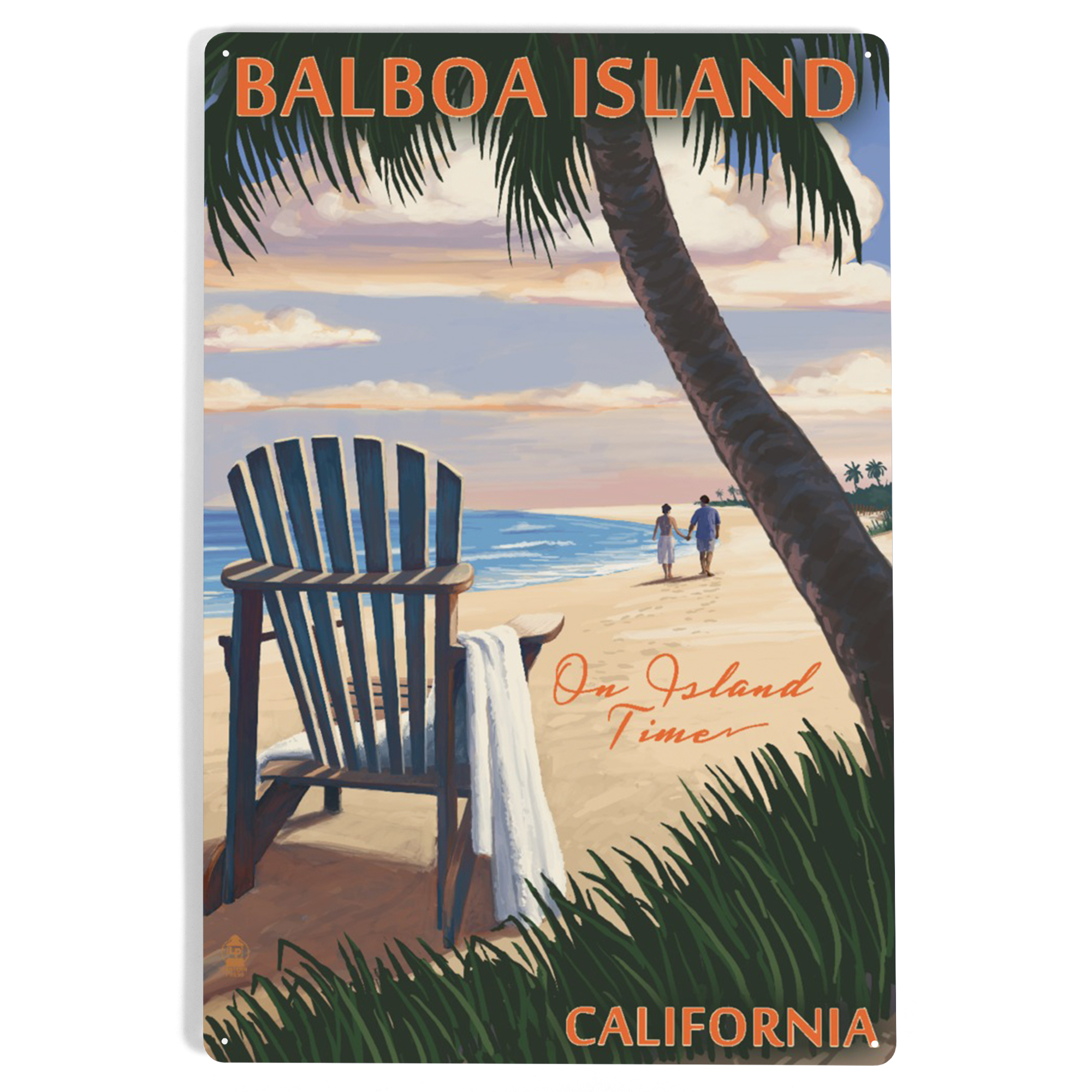 Balboa Island, On Island Time, Adirondack Chair on the Beach (12x18 ...