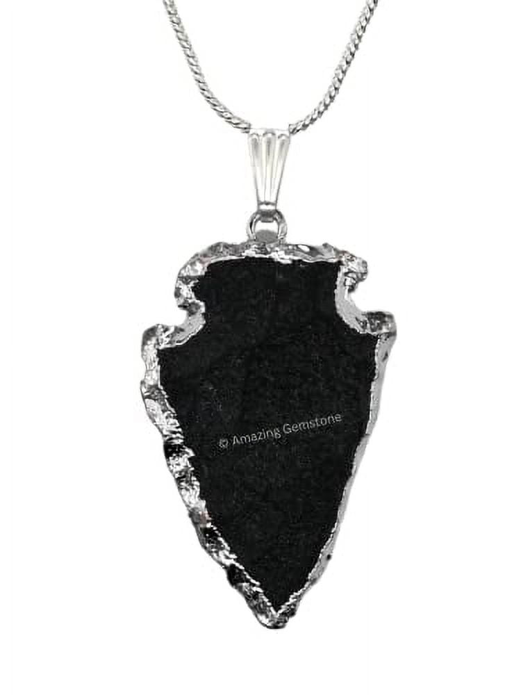 Balck Agate Arrowhead Necklace for Men Women (Silver Edged) - Walmart.com