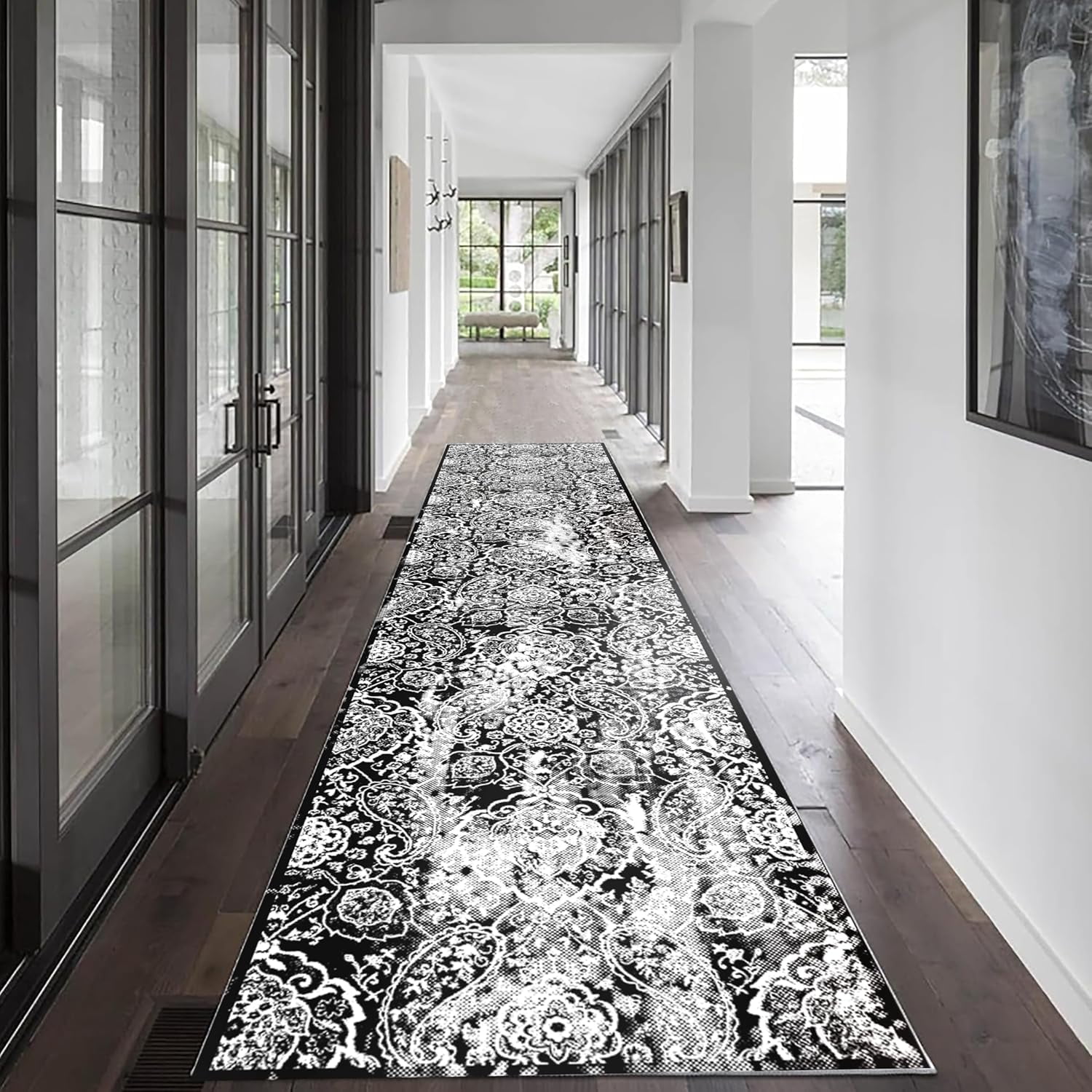 Balck Hallway Runner Rug, 2'x10' Bohemian Carpet Runner Long Laundry ...
