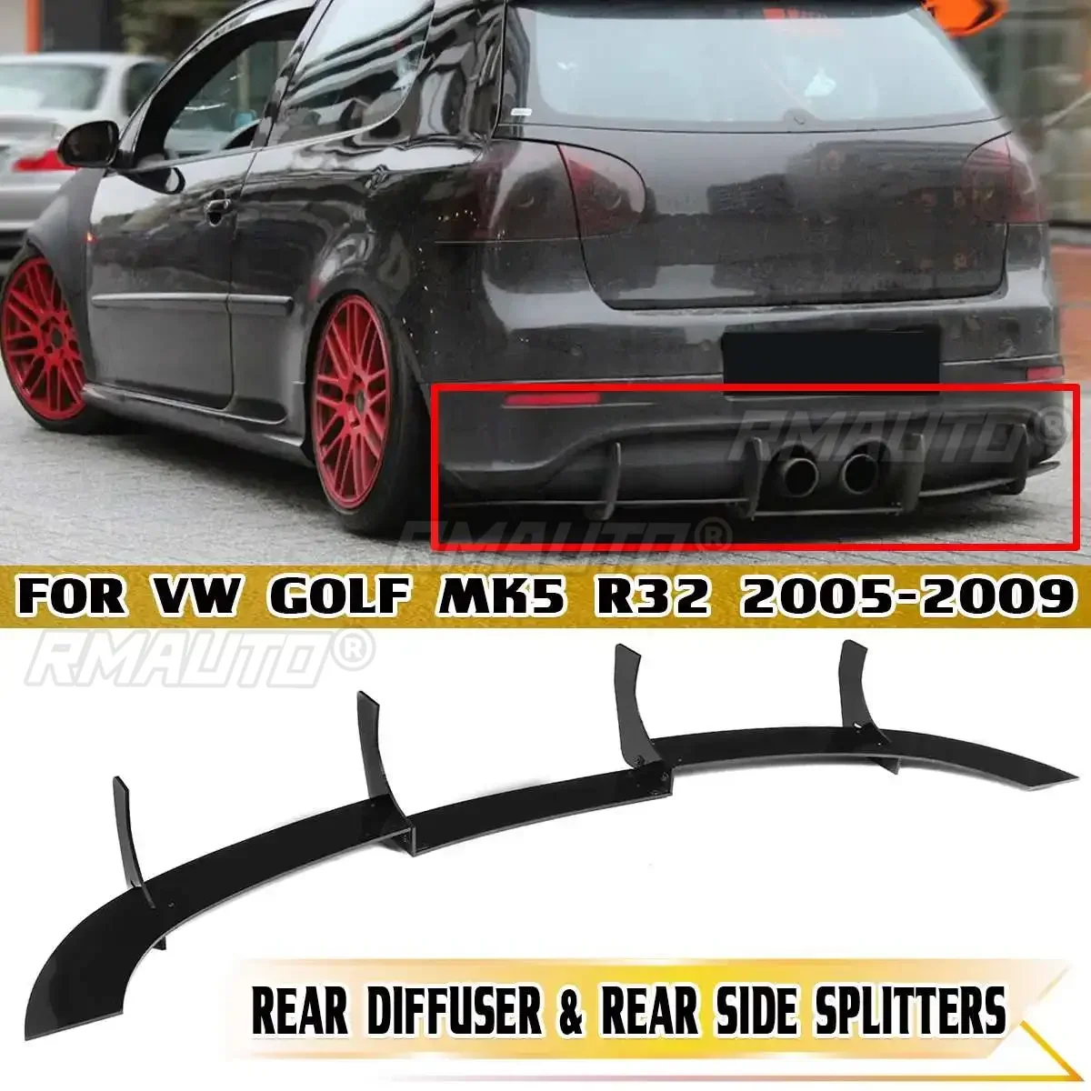 Balck R32 Car Rear Diffuser Lip Rear Side Splitters For VW For Golf MK5 ...