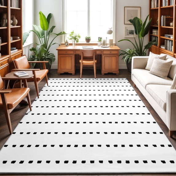 Balck White Faded Stripes 6'x9' Rug for Dining Room Table and Chair ...