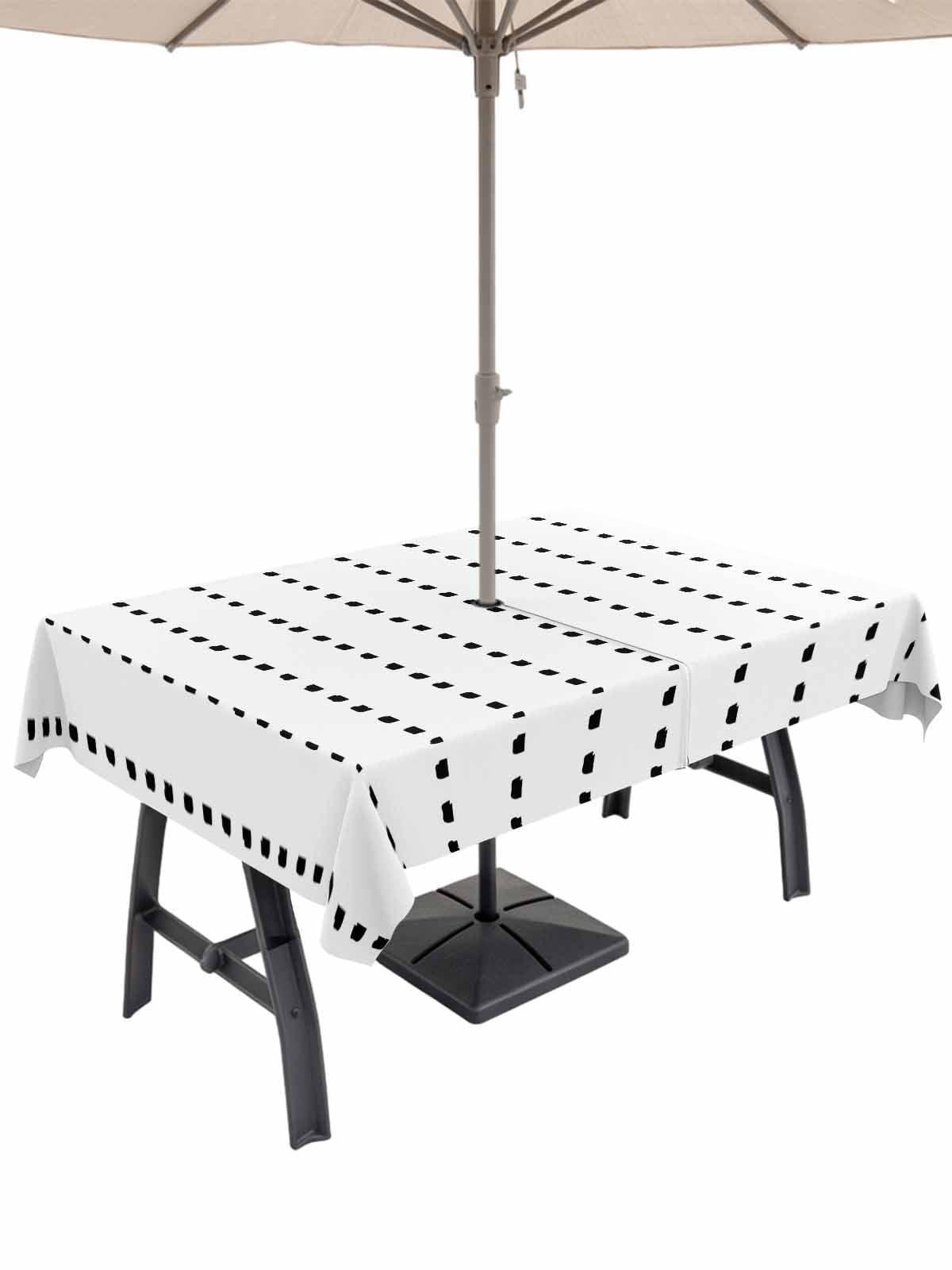 Balck White Faded Stripes Rectangle Outdoor Tablecloth with Umbrella ...