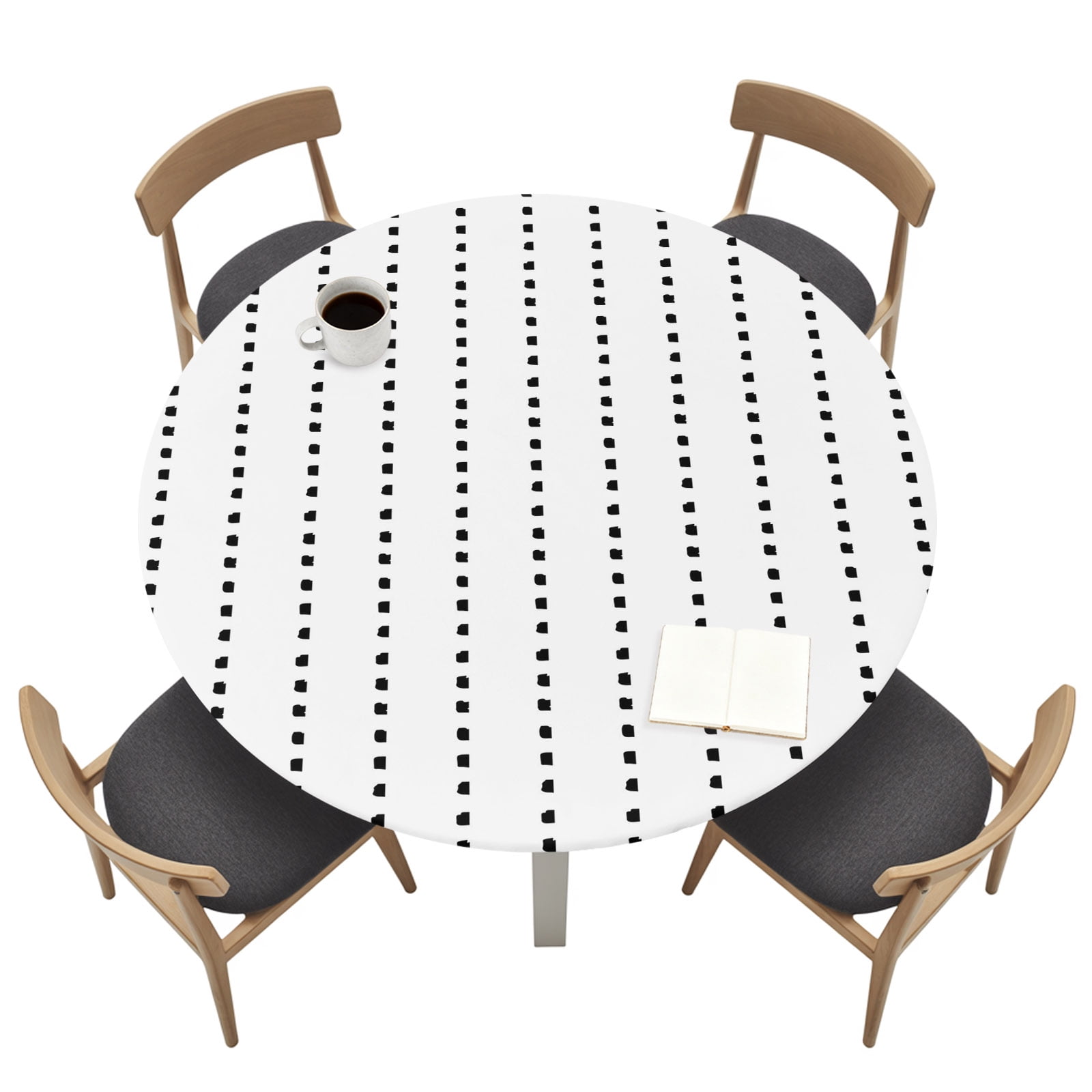 Balck White Faded Stripes Round Fitted Table Cover Modern Abstract Art ...