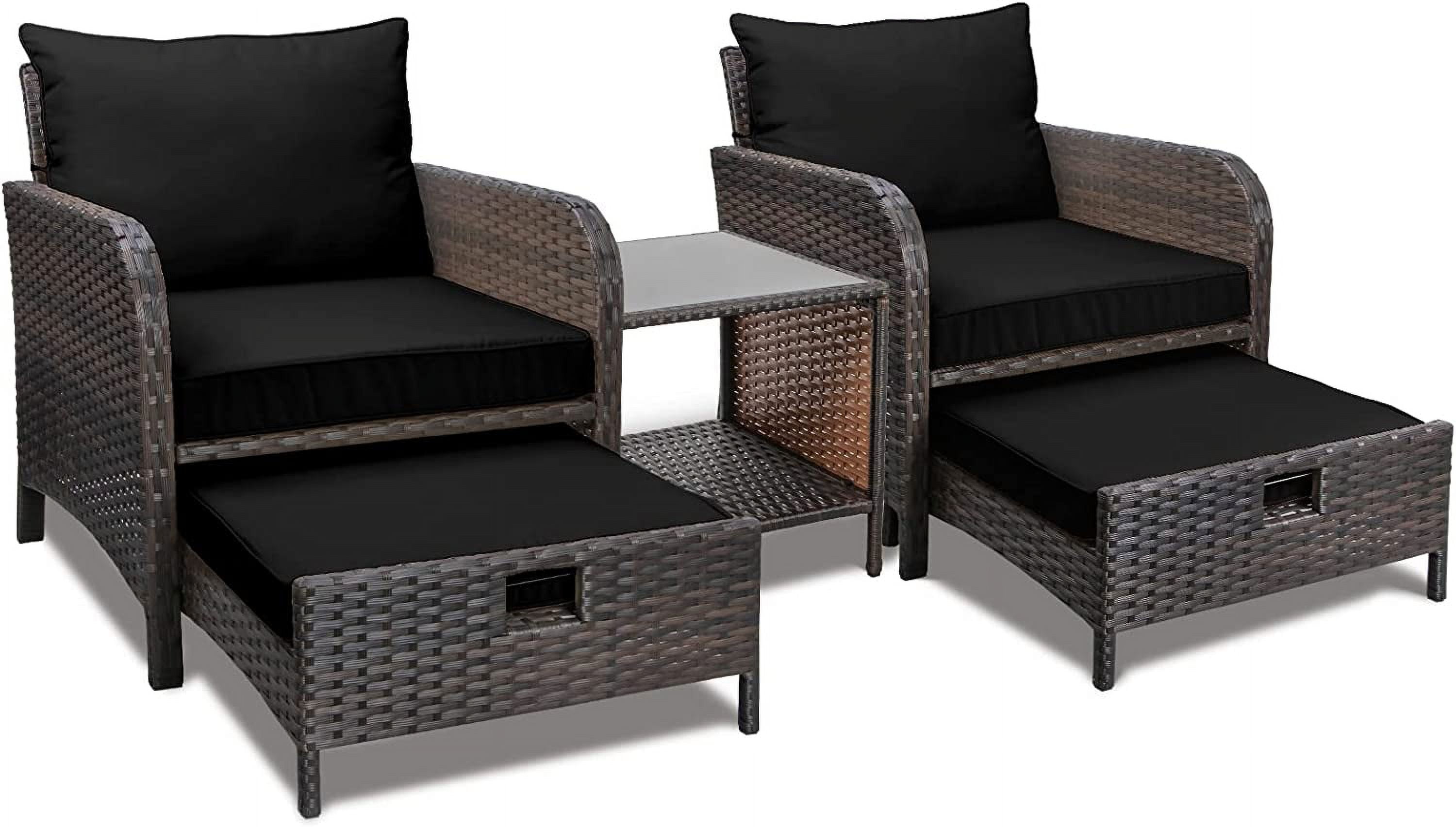Balcony 5 Piece Patio Conversation Set PE Wicker Rattan Outdoor Lounge ...