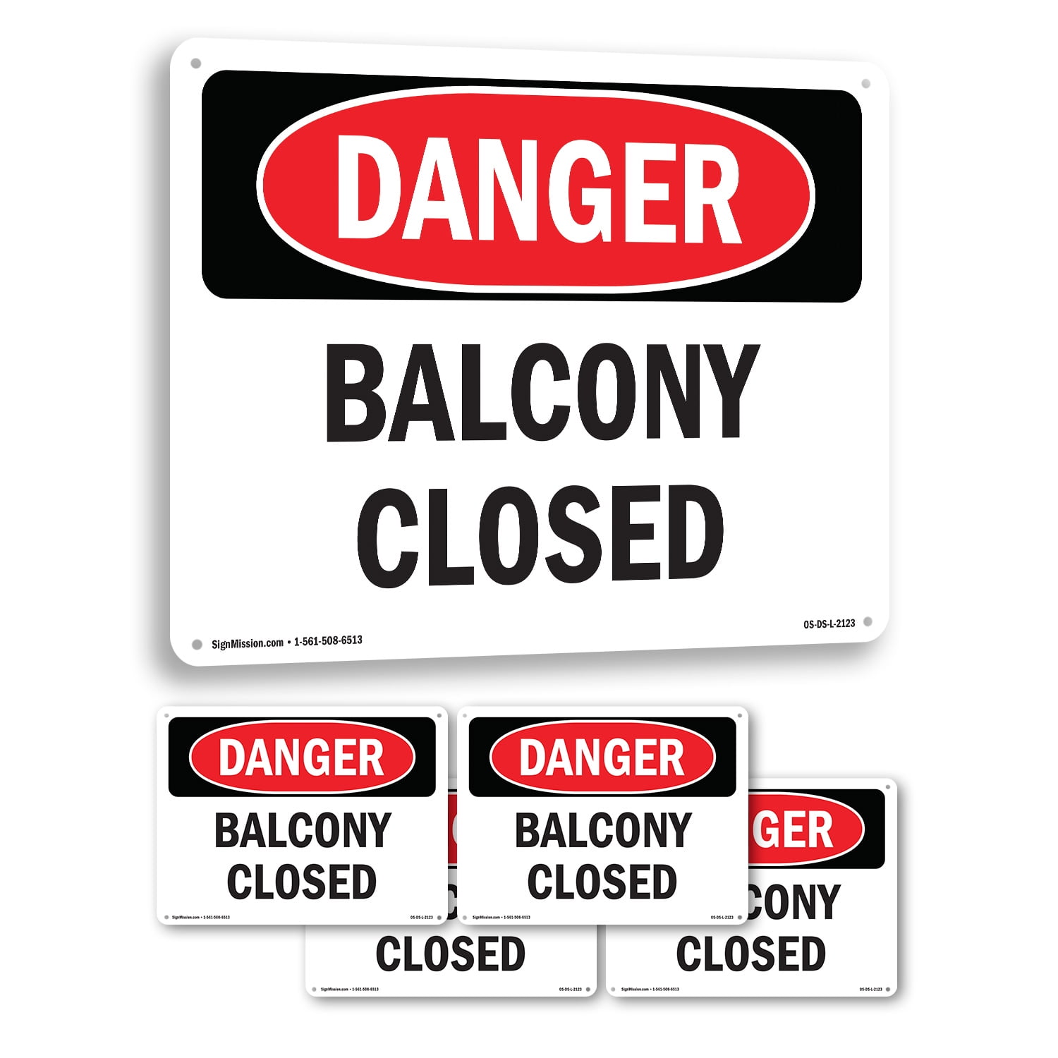 Balcony Closed OSHA Danger Aluminum Sign 24 Inch x 18 Inch - 5 Pack ...