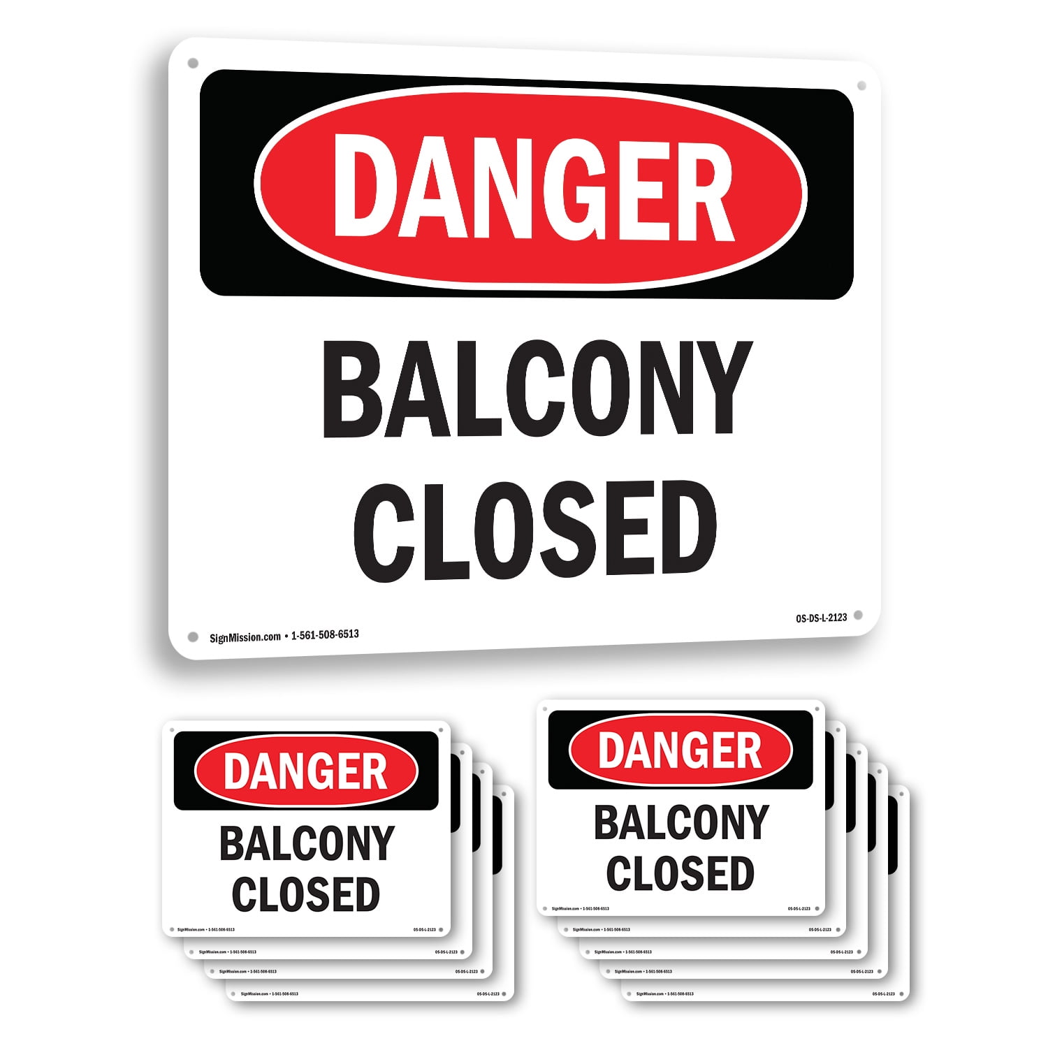 Balcony Closed OSHA Danger Rigid Plastic Sign 24 Inch x 18 Inch - 10 ...