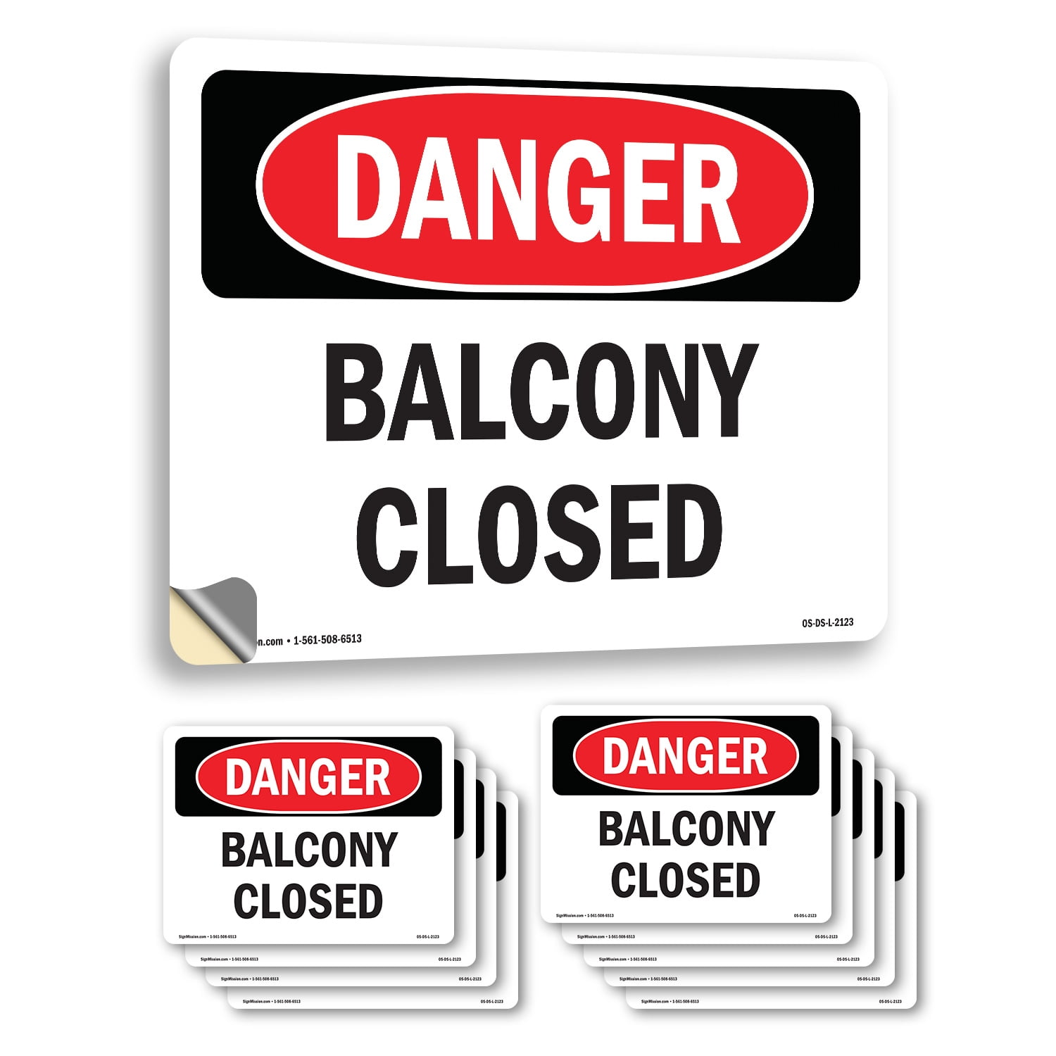 Balcony Closed OSHA Danger Vinyl Decal Label 18 Inch x 12 Inch - 10 ...