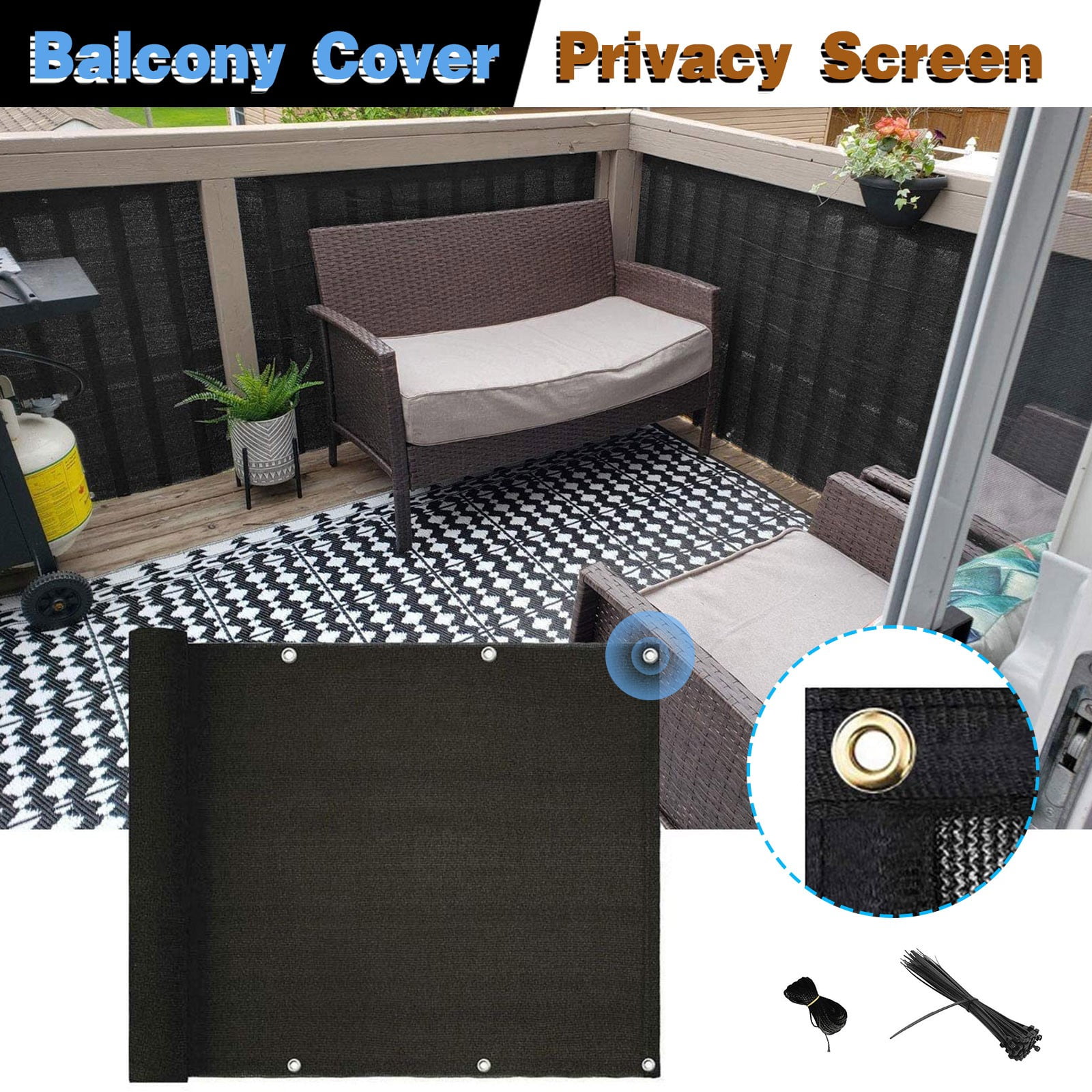 Garden Tool Balcony Cover Privacy Screen 3x16.4 Black UV Protection ...