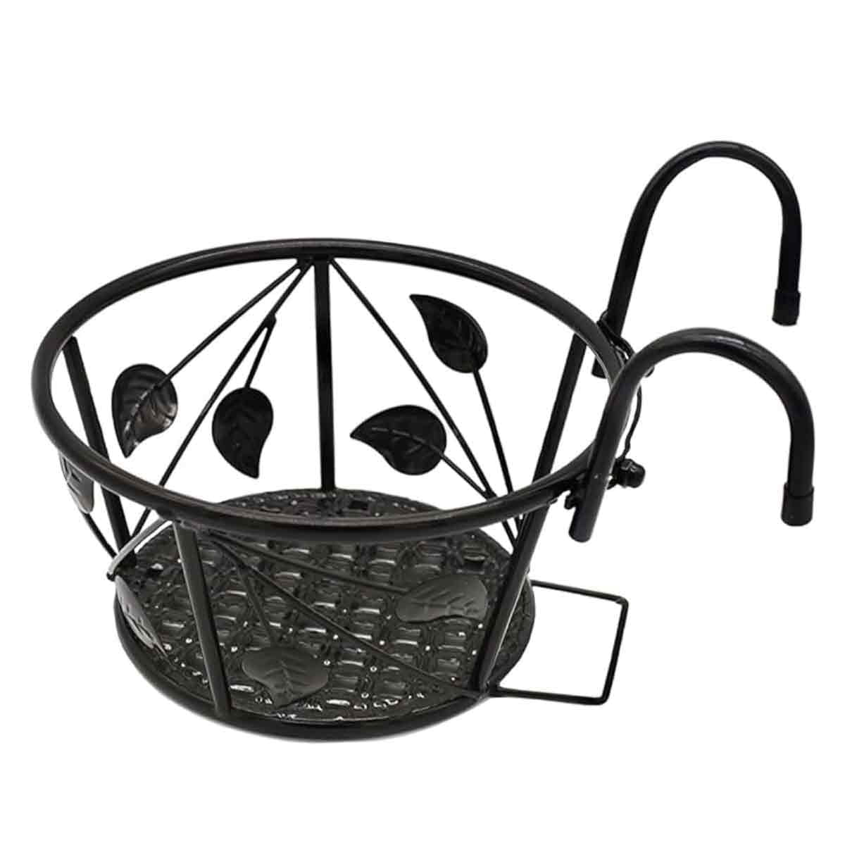 Balcony Flower Rack Wrought Iron Hanging Flower Pot Rack Railing Green ...
