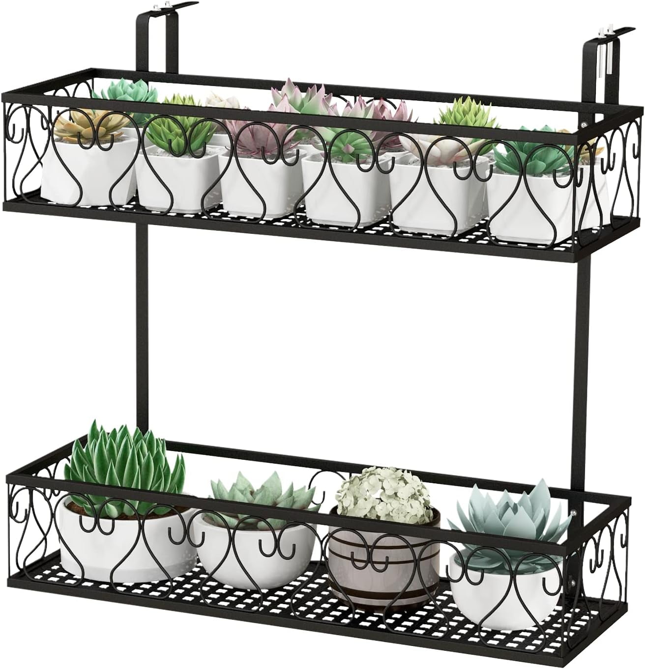 Balcony Flower Stand Rack w/ Adjustable & 2 Planter Baskets , Patio ...