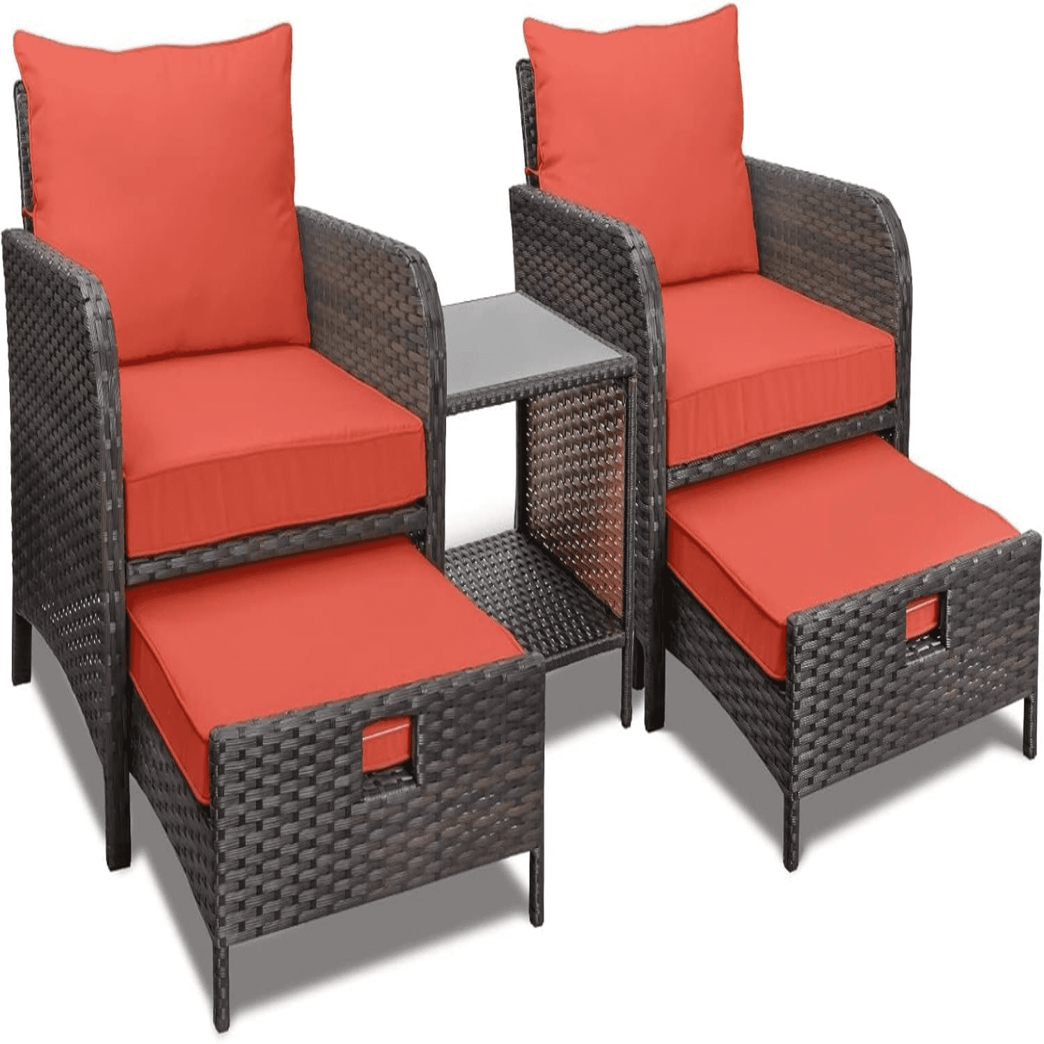 Balcony Furniture 5 Piece Patio Conversation Set PE Wicker Rattan ...