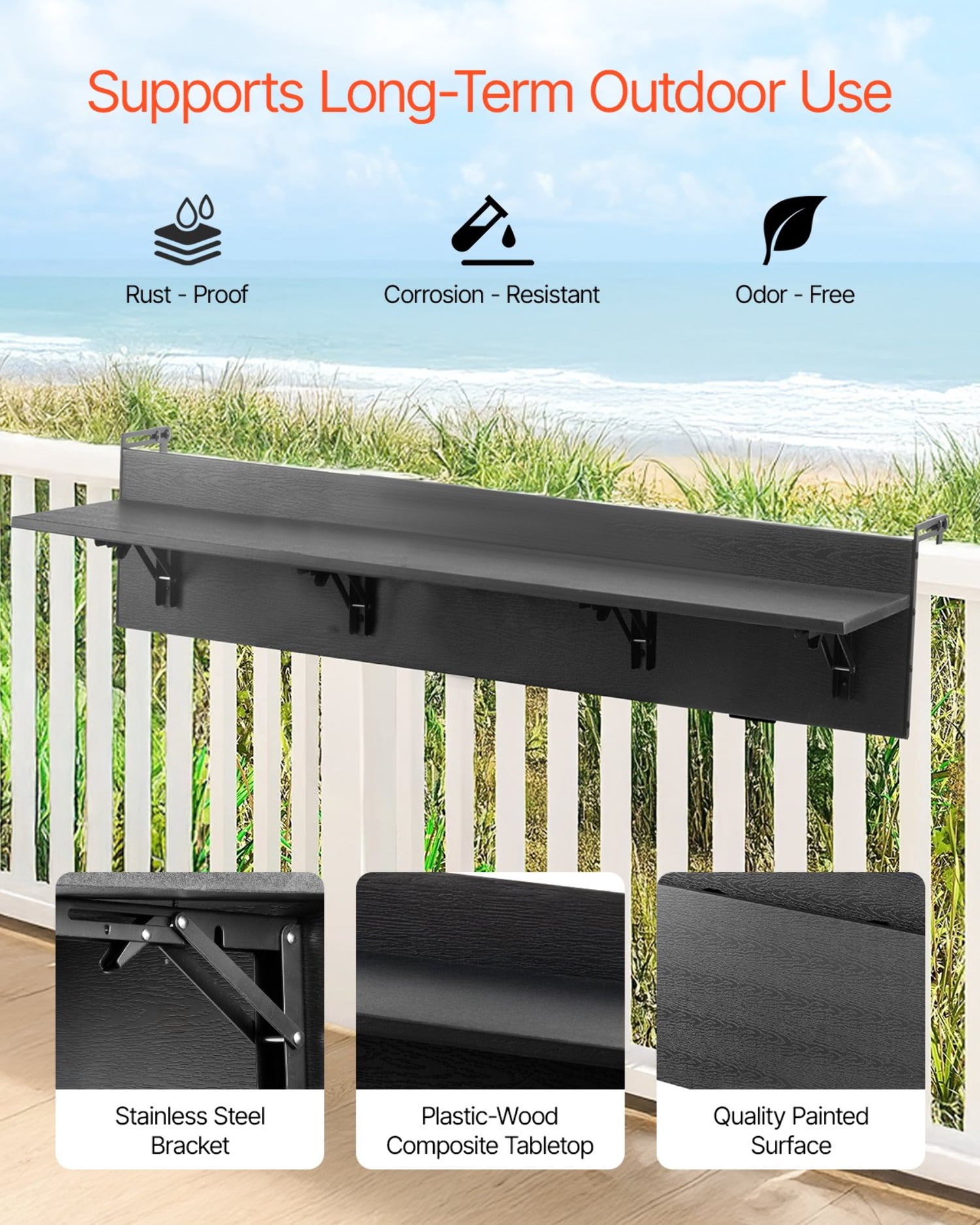Balcony Hanging Table 12 x 48 in Outdoor Patio Railing Bar Table ...