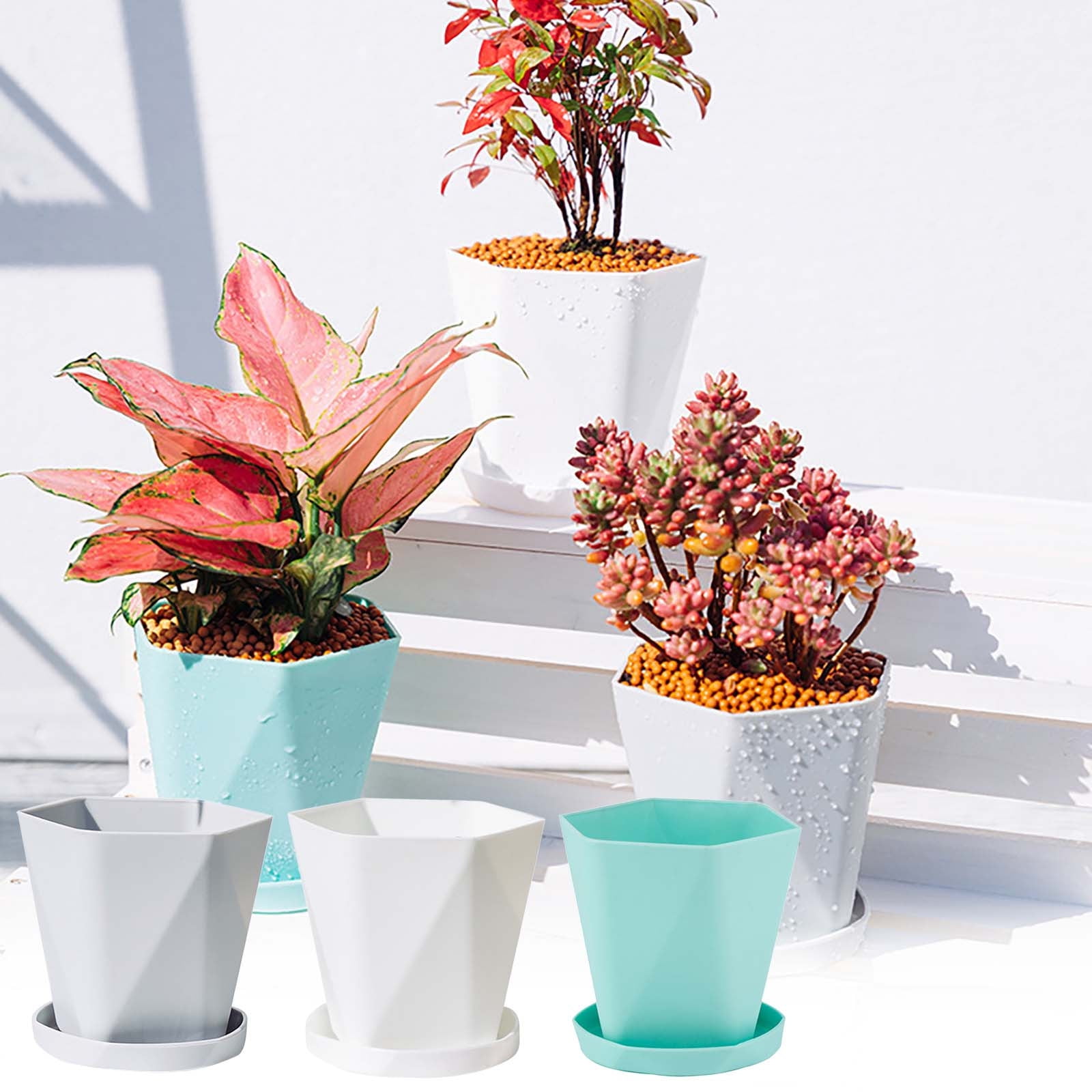 Balcony Household Plastic Flower Pot Resin Thickened Green Plant Pot ...