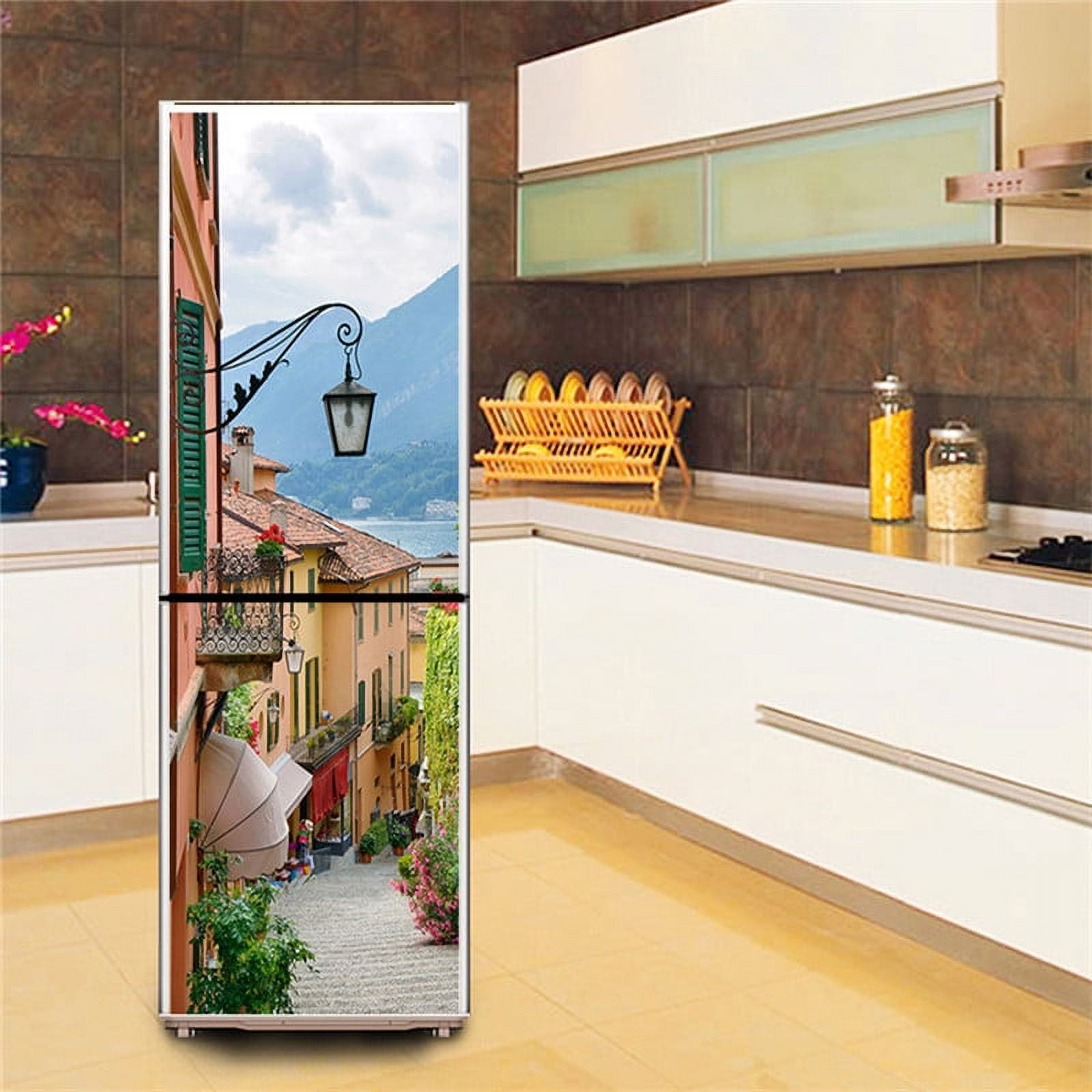 Balcony Lake View 3D Fridge Stickers Refrigerator Cover Door Landscape ...
