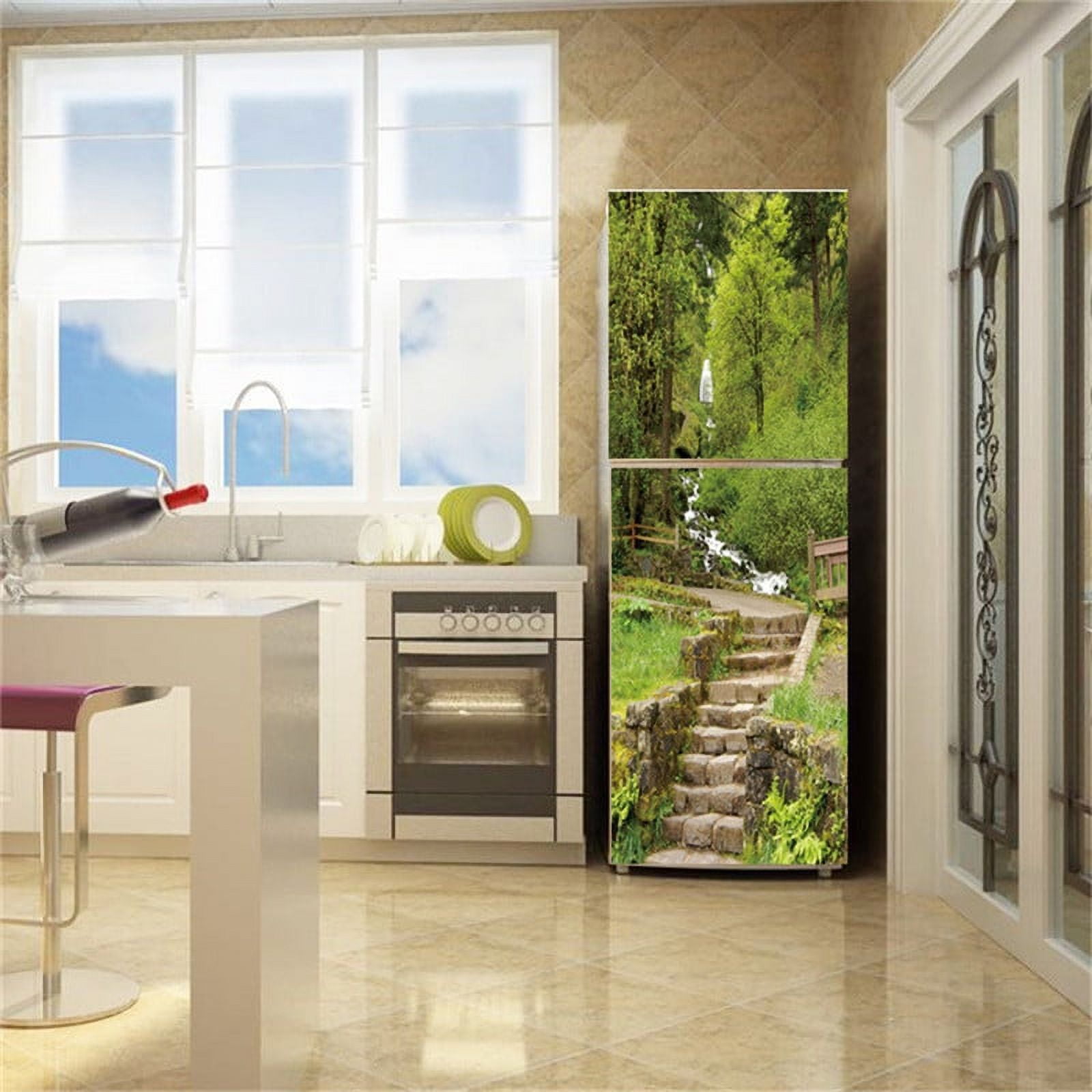 Balcony Lake View 3D Fridge Stickers Refrigerator Cover Door Landscape ...