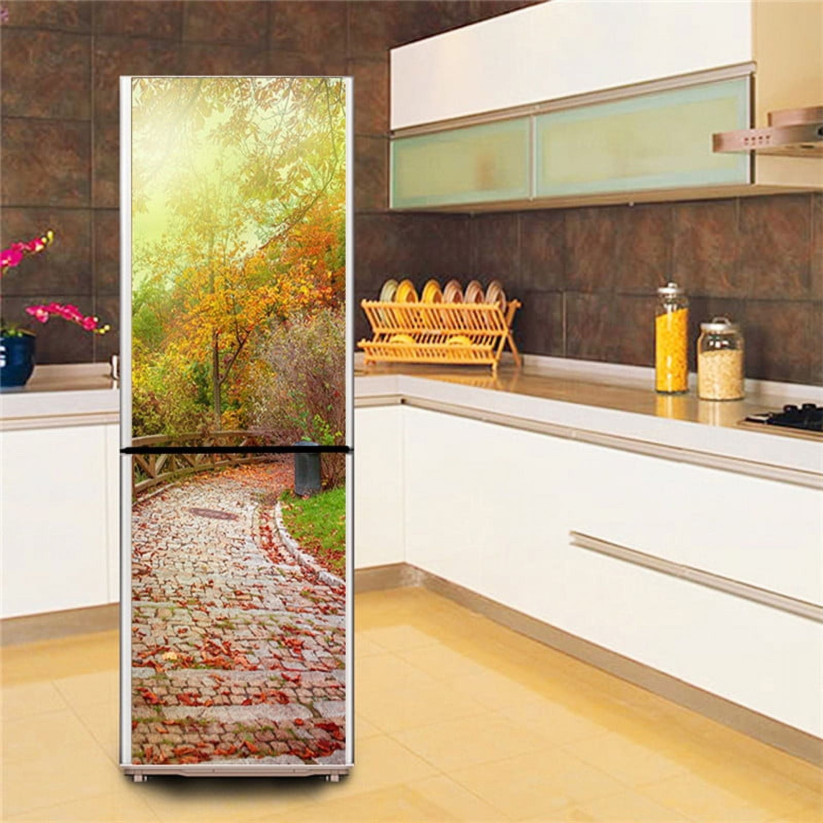 Balcony Lake View 3D Fridge Stickers Refrigerator Cover Door Landscape ...