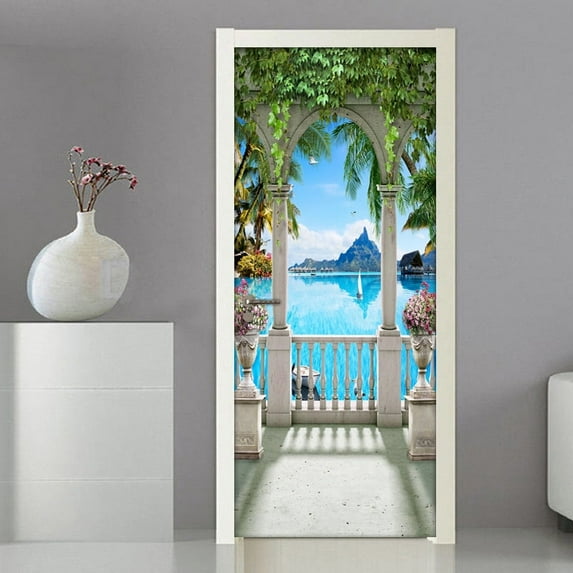 Balcony Landscape 3D Photo Mural Wallpaper For Living Room Bedroom Door ...