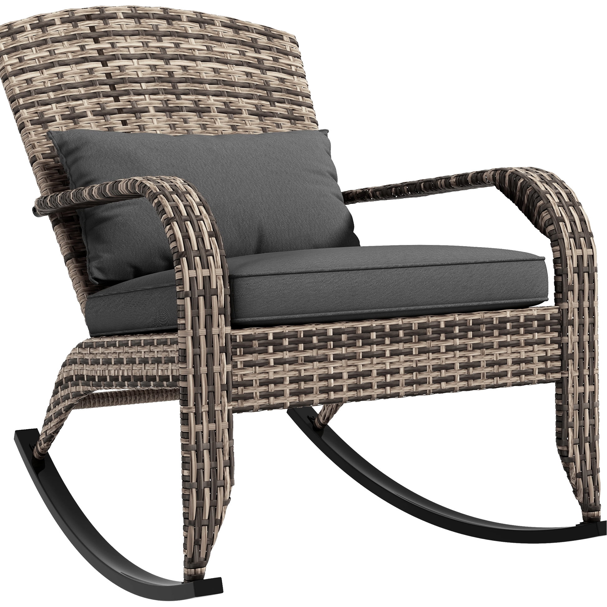 Balcony Patio Porch Rocking Chair With High Back, Cushion & Pillow ...