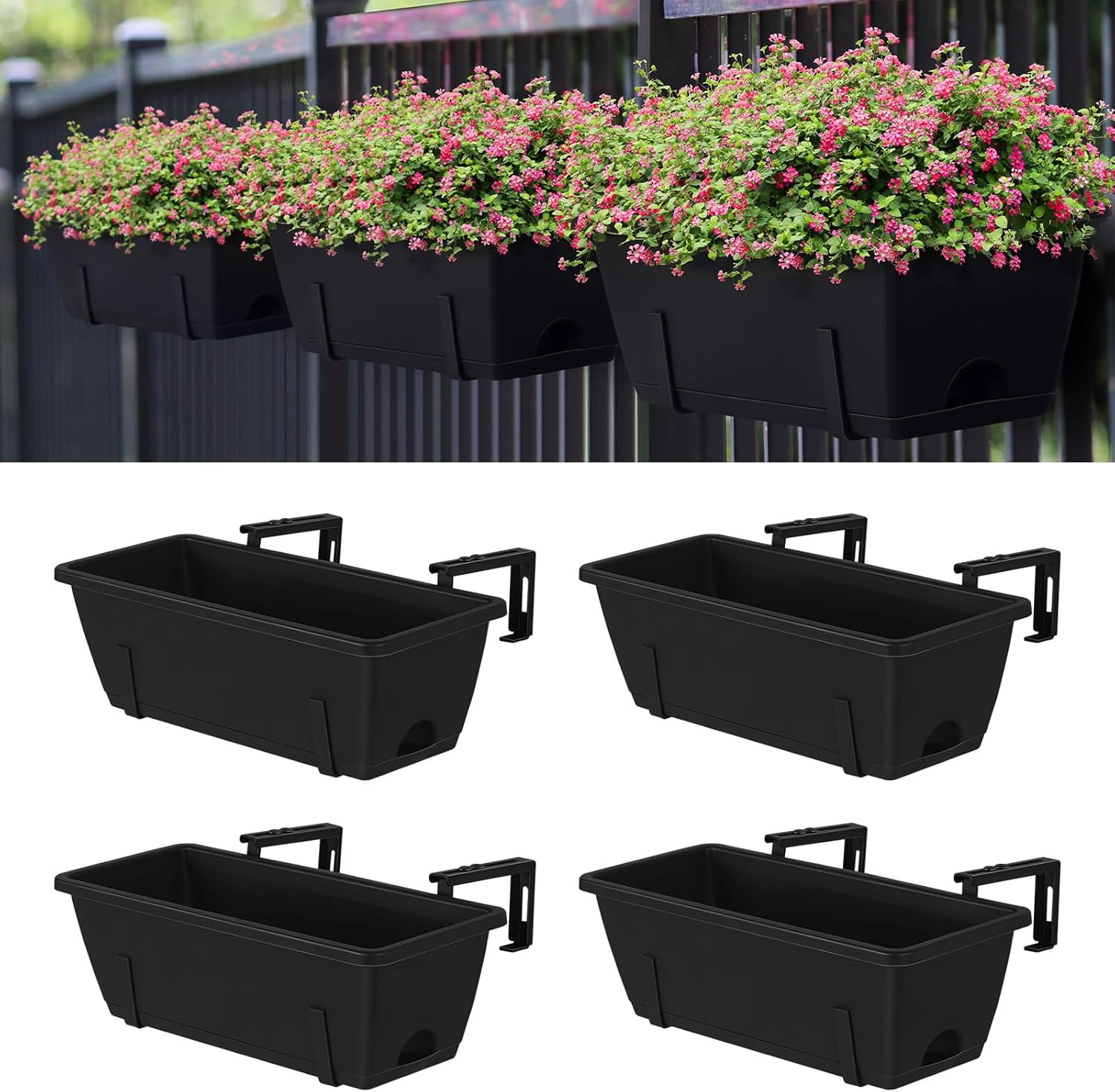 Balcony Planters Railing Hanging, Deck Railings Planter Boxes 16.9in, Railing Planter Box, Deck ...