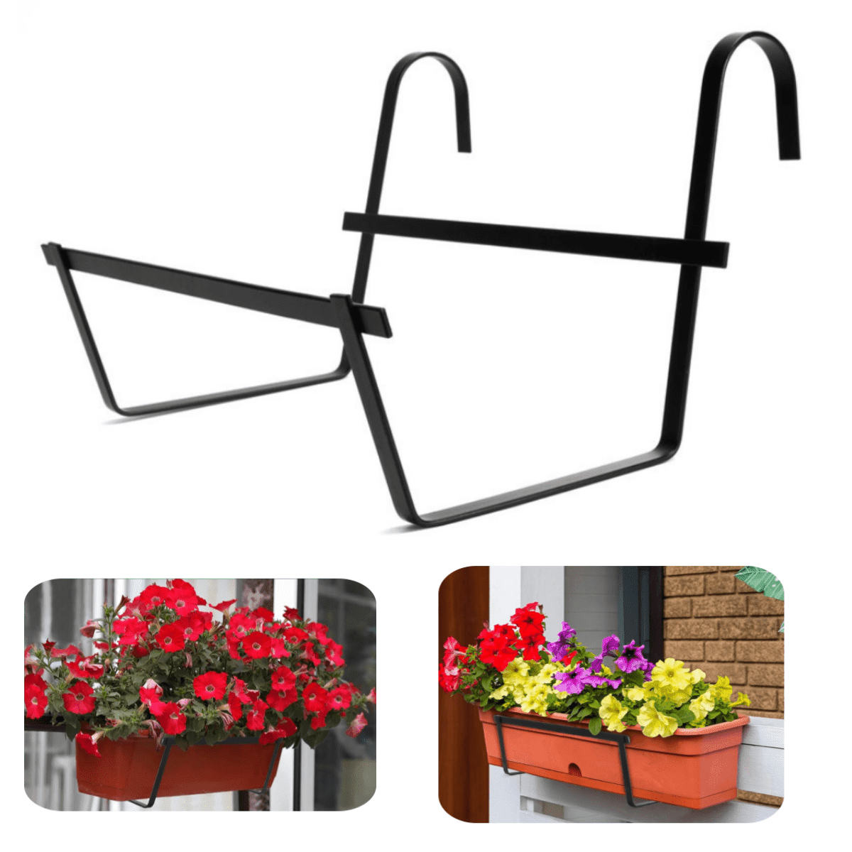 Balcony Railing Hanging Flower Pot Hook, Black Metal Flower Pot Stand ...