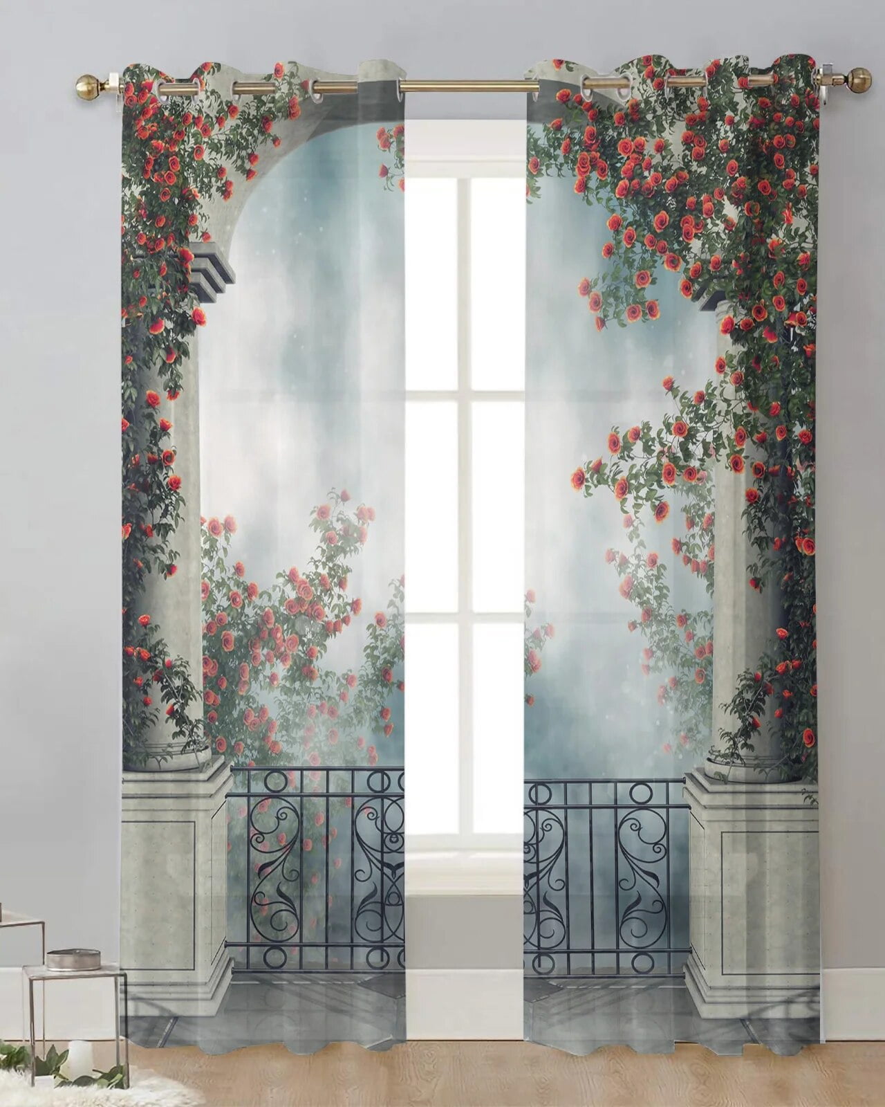 Balcony Roses Vines Arches Smoke Tulle Curtain rative Sheer Curtains ...